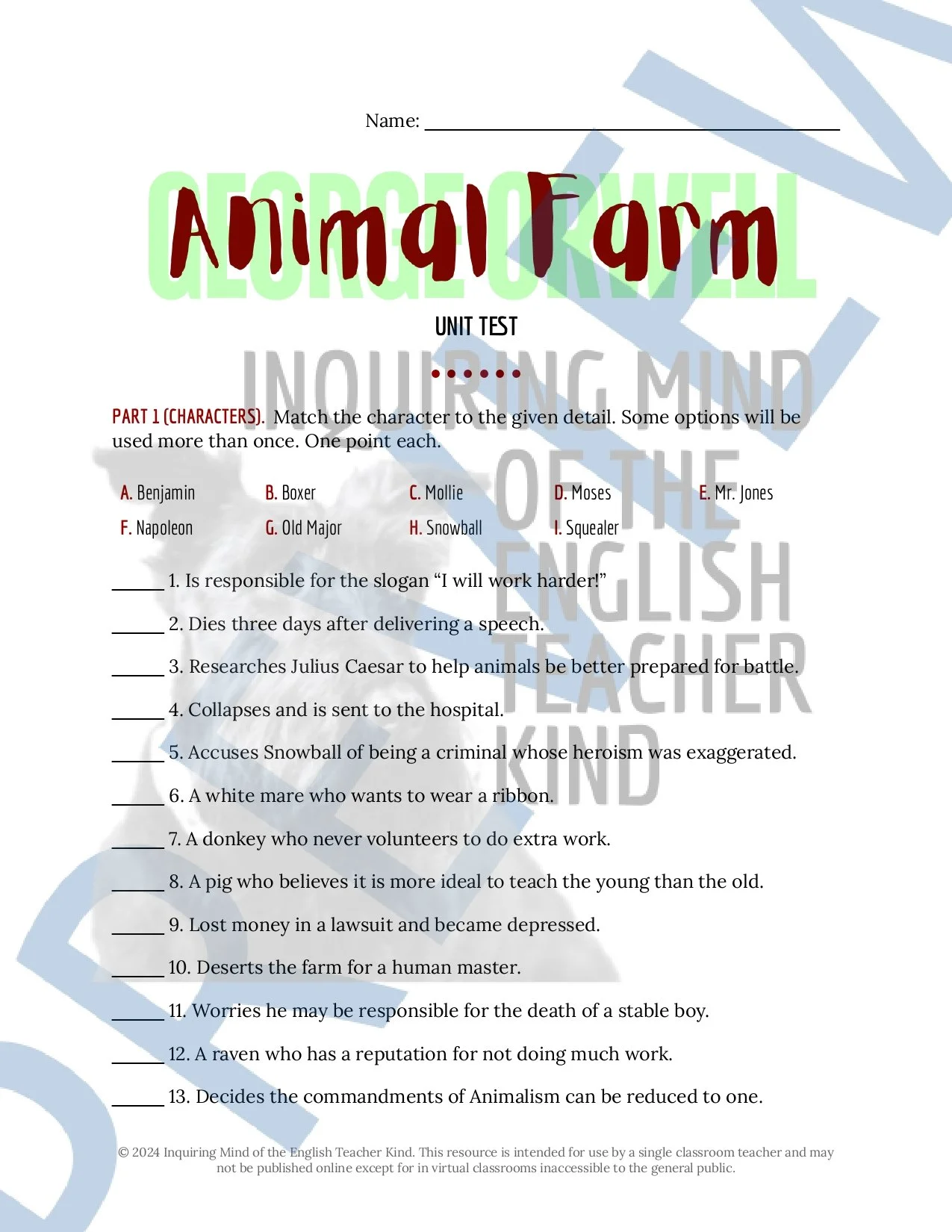 Animal Farm Test and Answer Key with Study Guide and Essay Rubric for ...