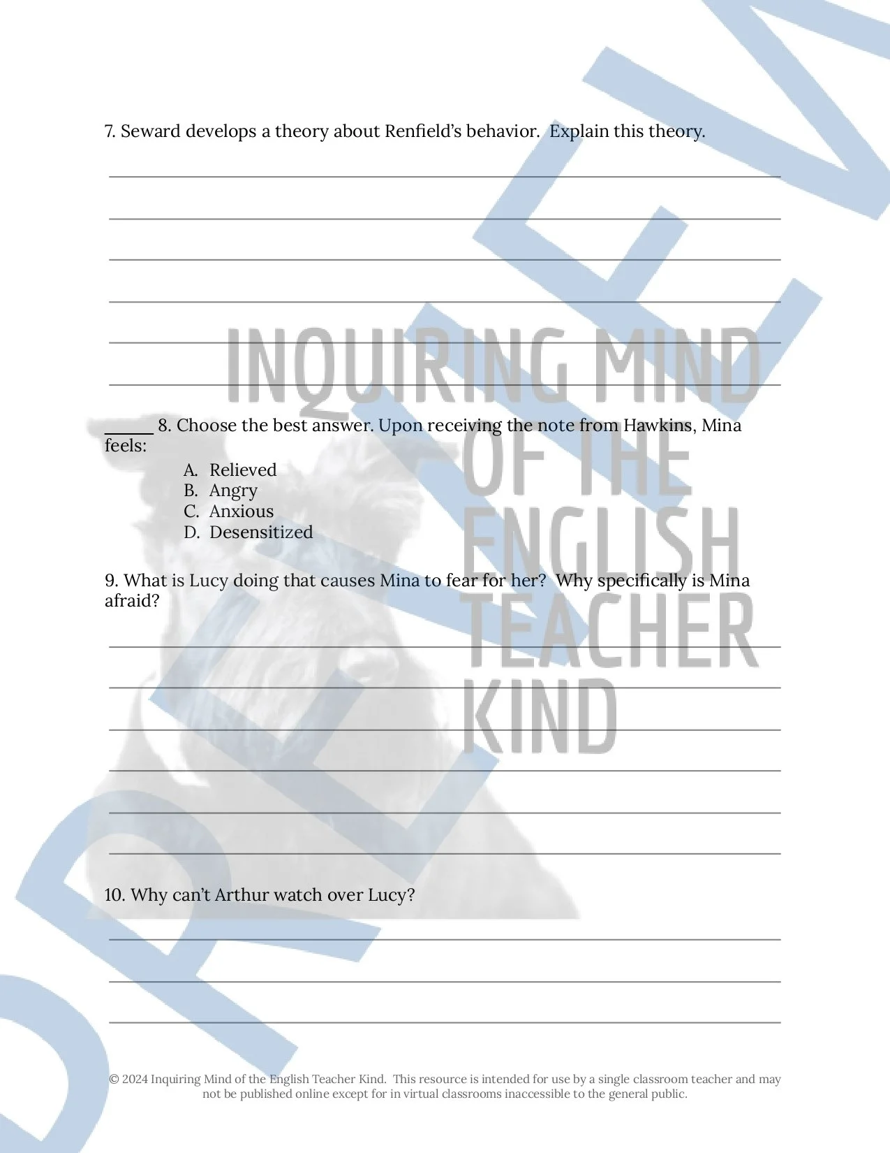 Dracula by Bram Stoker Chapters 5-7 Quiz, Close Reading Worksheets, and ...