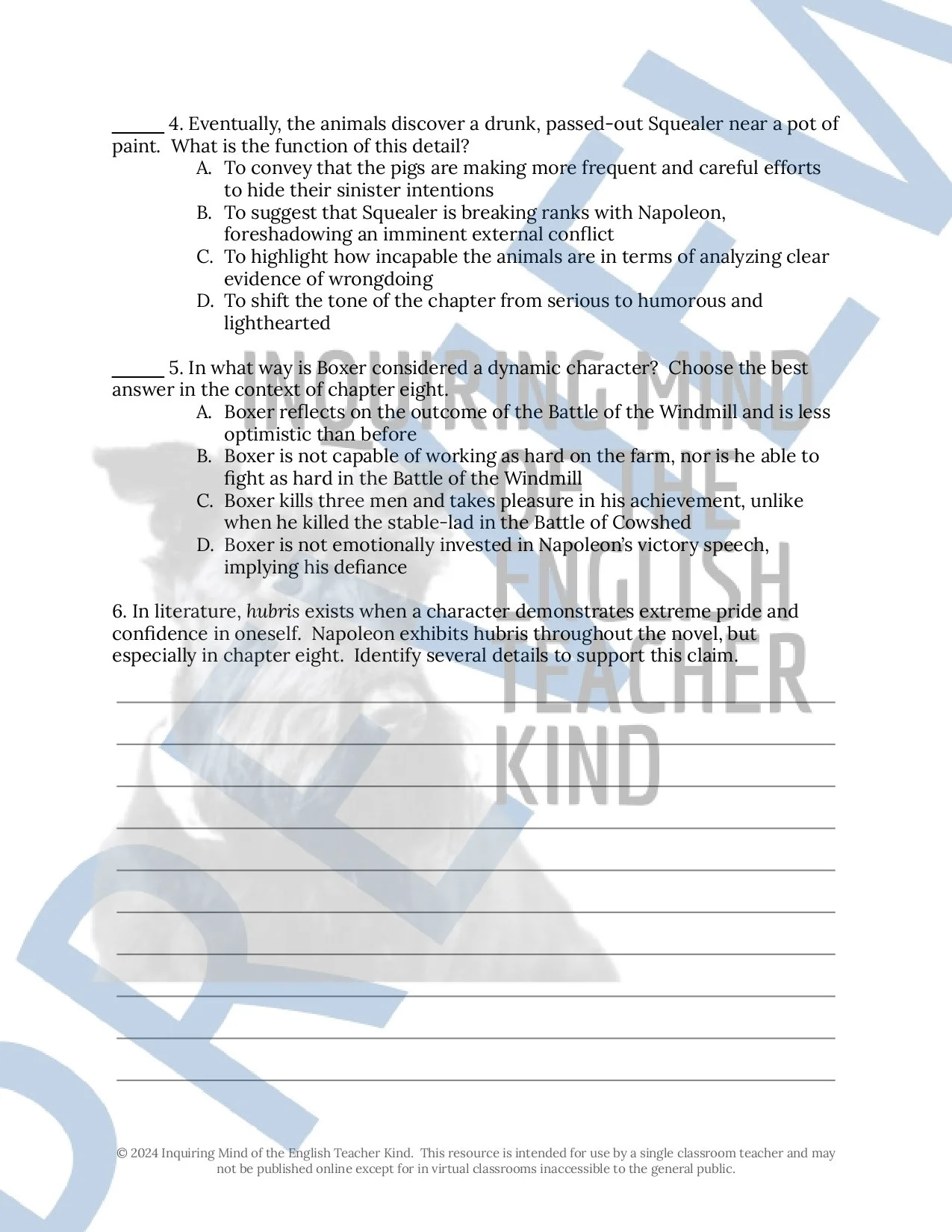 Animal Farm by George Orwell Quiz, Close Reading, and Summative Project ...