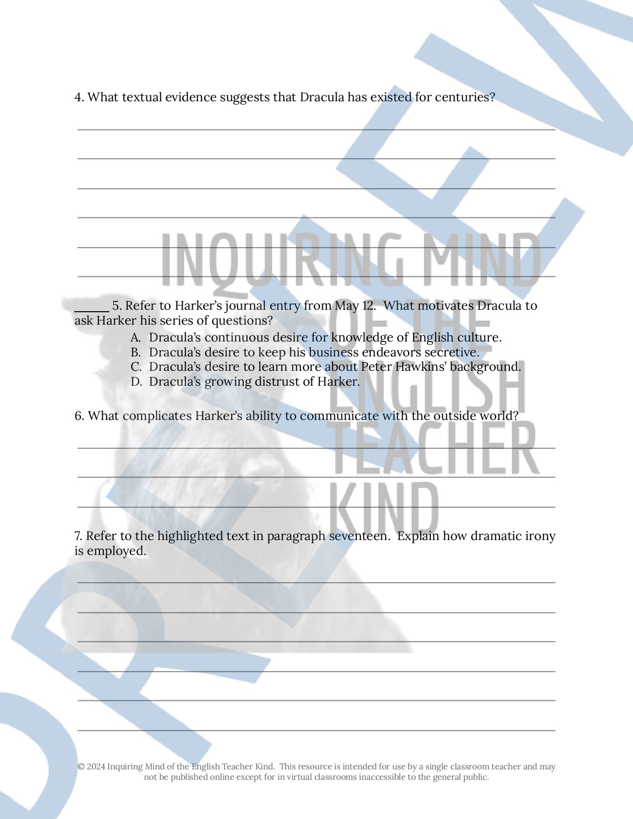 Dracula by Bram Stoker Chapters 1-4 Quiz, Close Reading Worksheets, and ...