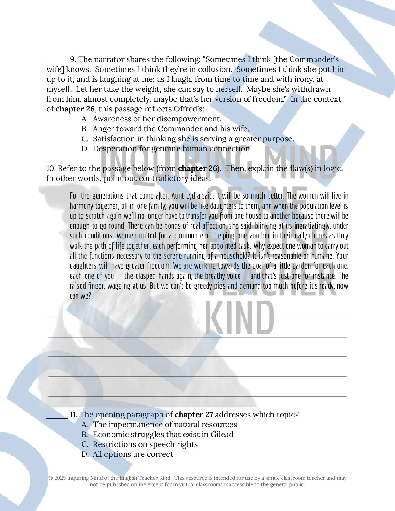 The Handmaid's Tale Close Reading Analysis Worksheets Bundle with ...