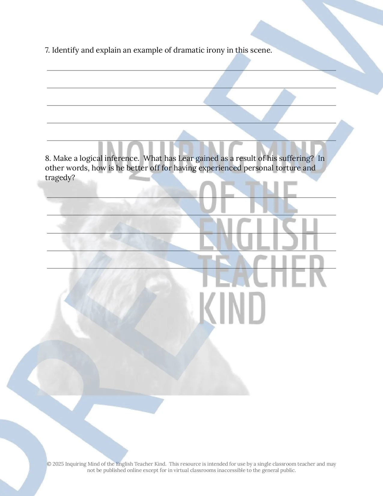King Lear Act 4 Quiz, Vocabulary Games, and Close Reading Inference ...