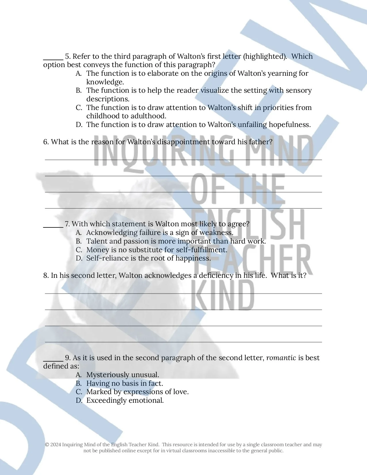 Frankenstein by Mary Shelley Close Reading Analysis Worksheets Bundle ...