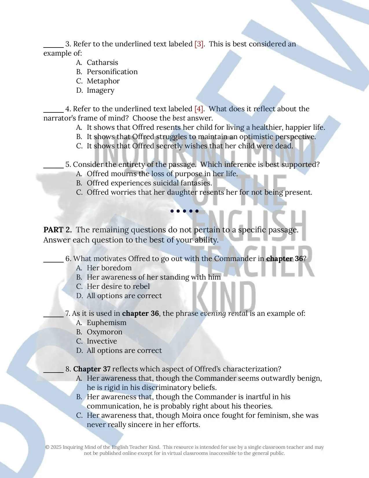 The Handmaid's Tale Close Reading Analysis Worksheets Bundle with ...