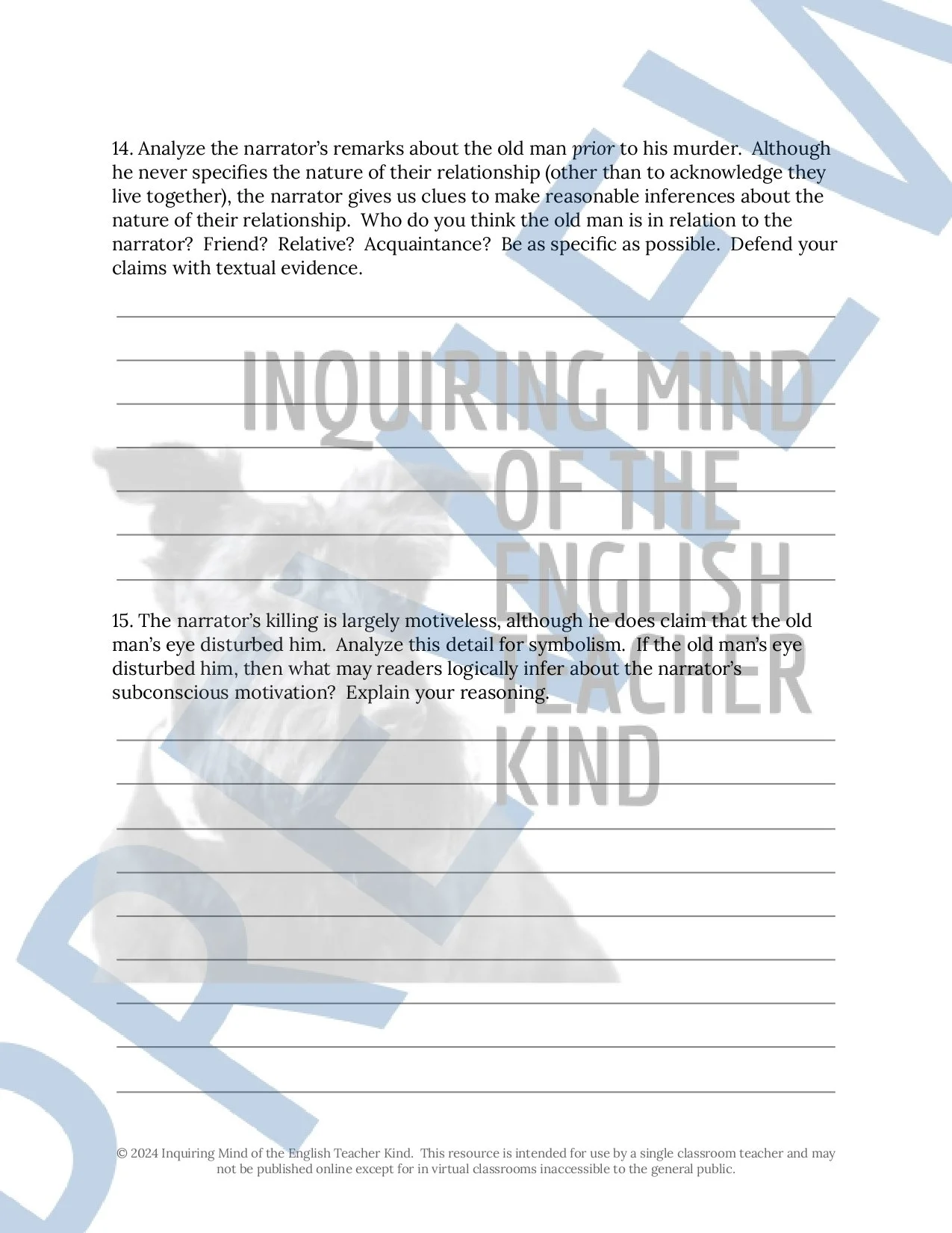 "The Tell-Tale Heart" by Edgar Allan Poe Quiz, Close Reading, and ...