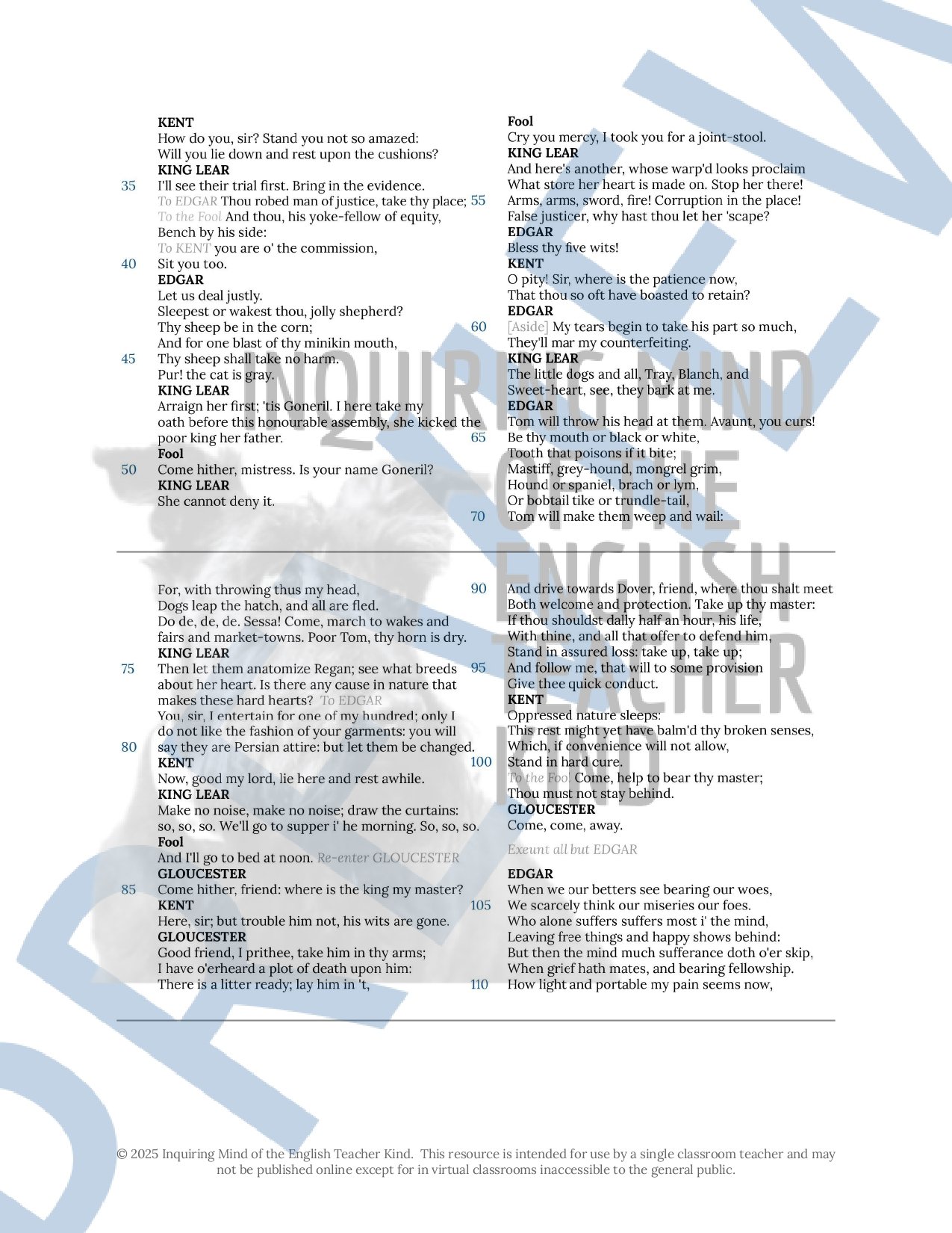 King Lear Act 3 Quiz and Close Reading Analysis Worksheets Bundle for ...