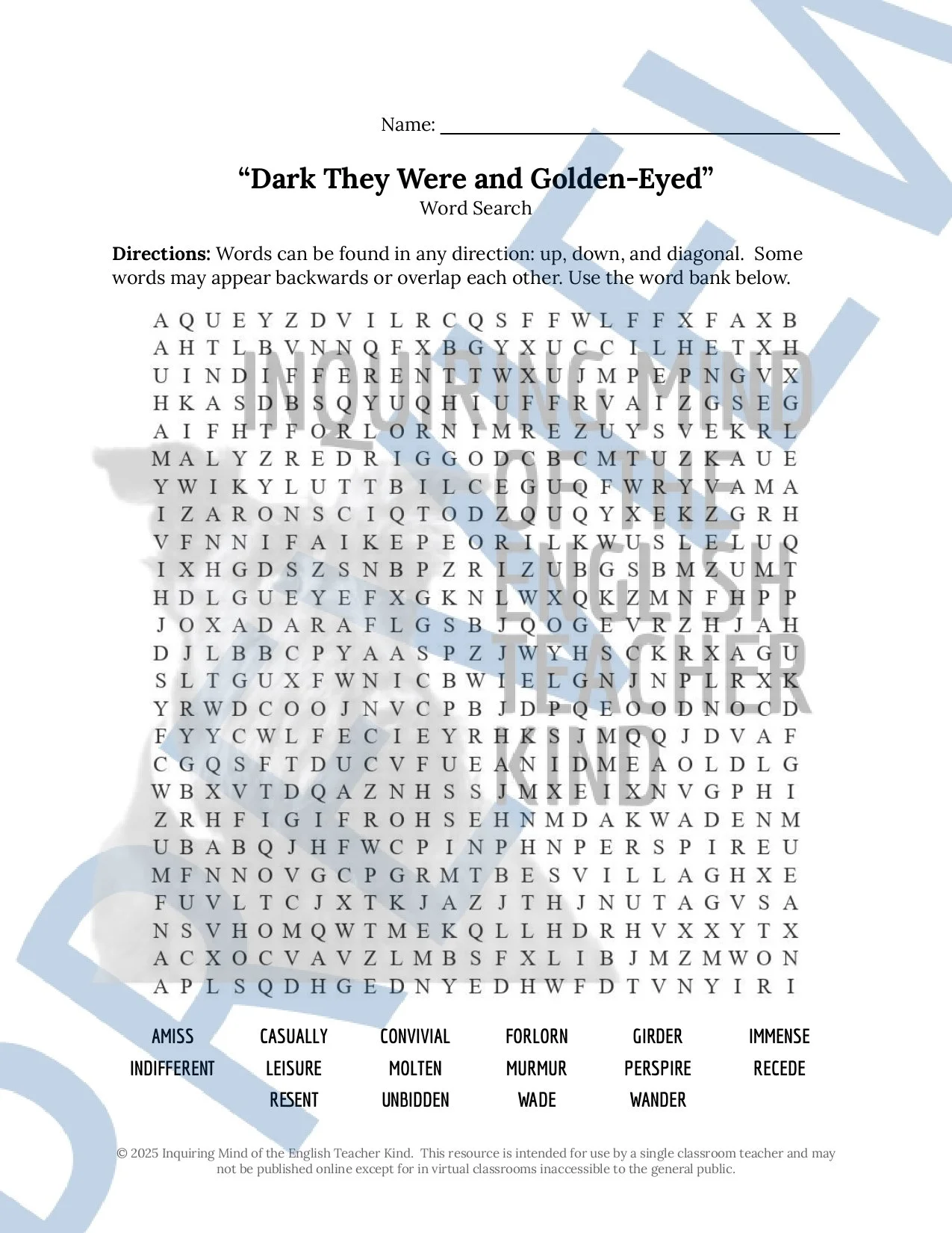 "Dark They Were and Golden Eyed" Quiz, Close Reading, and Vocab Games ...