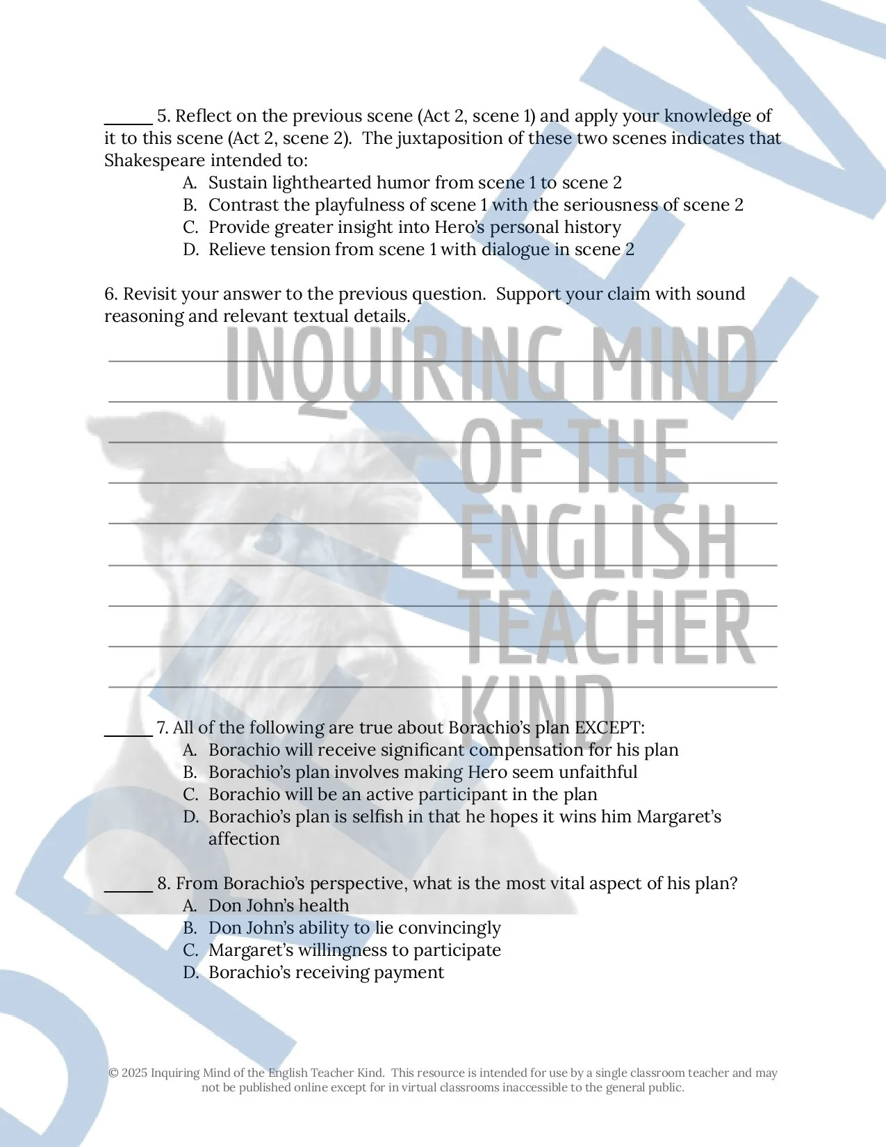 Much Ado About Nothing Act 2 Quiz, Close Readings, and Vocabulary Games ...