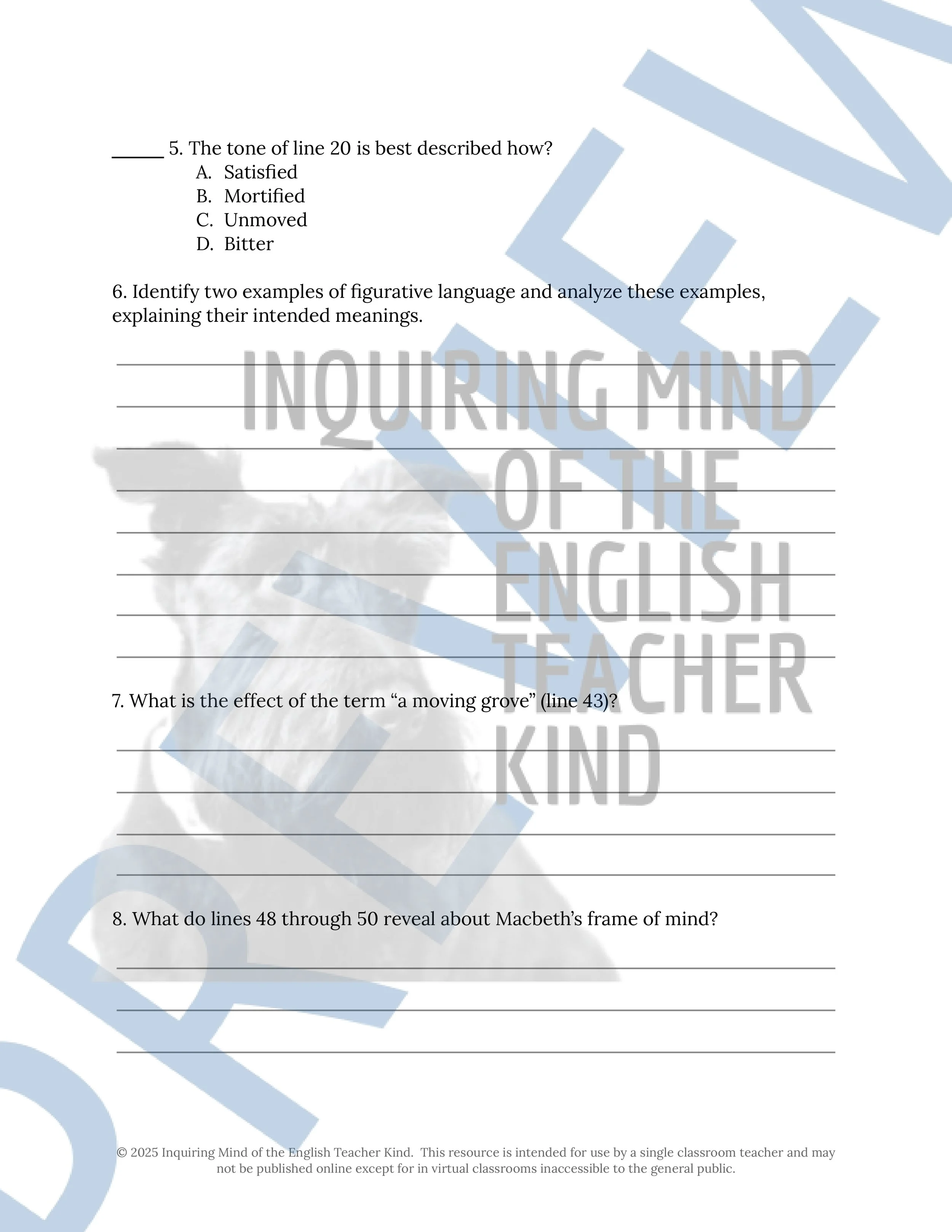 Macbeth Close Reading Analysis Worksheets and Answer Keys Bundle for ...