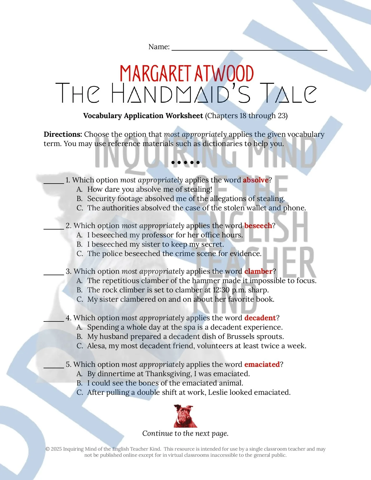 The Handmaid's Tale Vocabulary Development Games and Activities Bundle ...