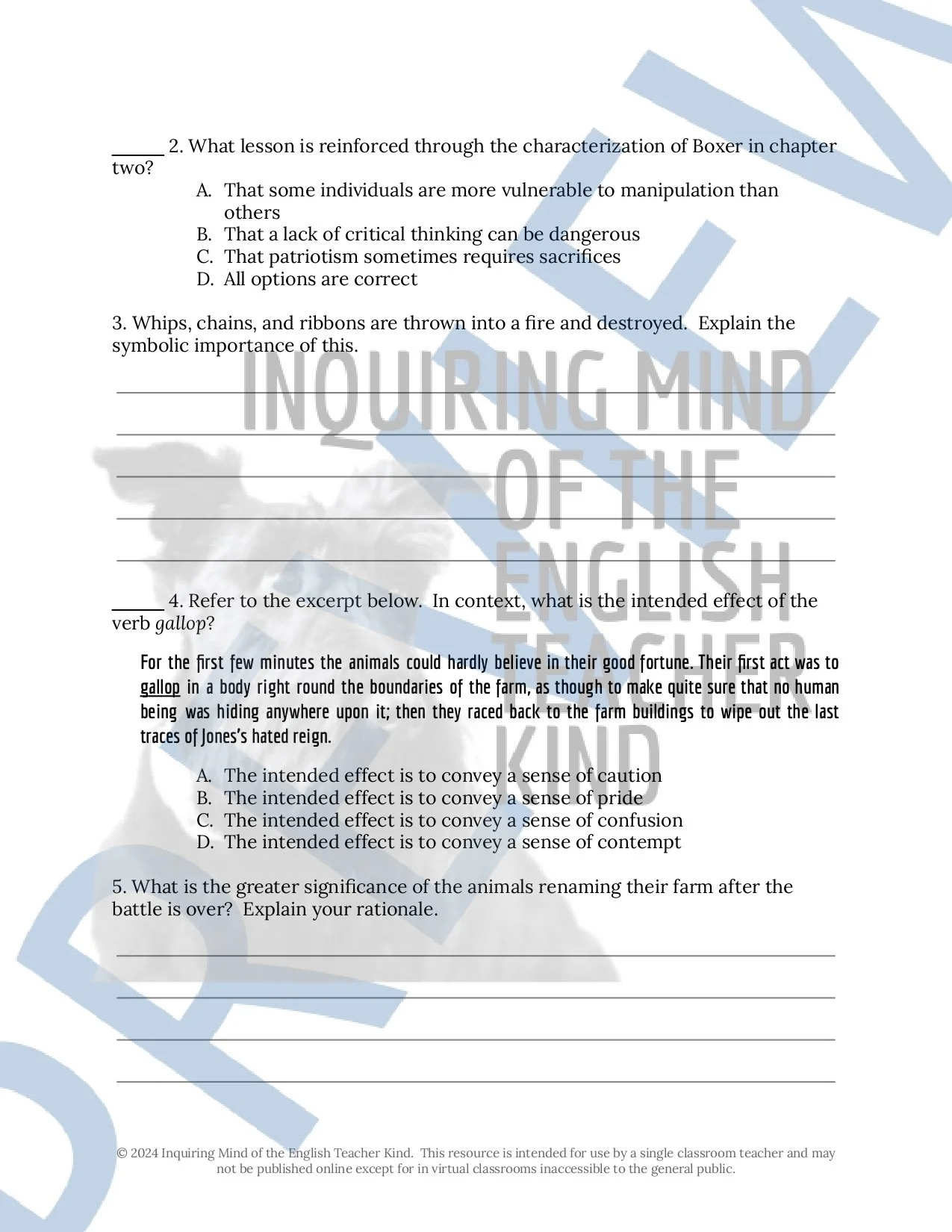 Animal Farm by George Orwell Close Reading Analysis Worksheets Bundle ...