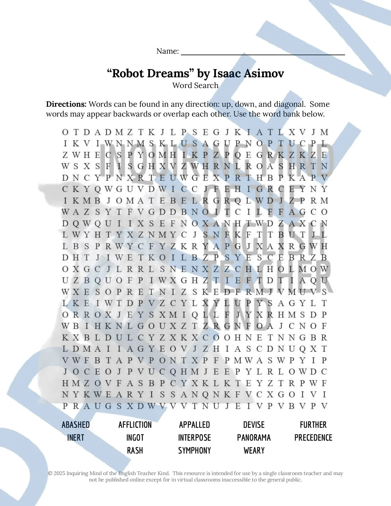 "Robot Dreams" by Isaac Asimov Quiz, Inference Worksheet, and ...