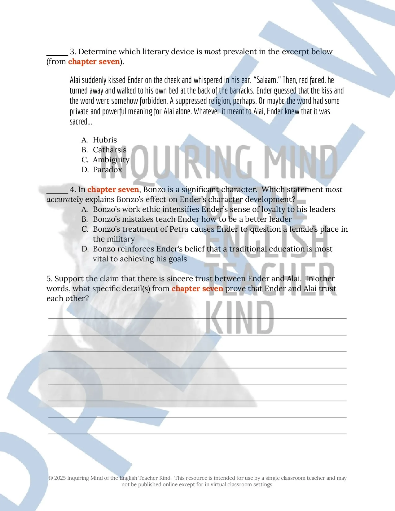Ender's Game Bundle of Quizzes, Worksheets, Research Projects, Test ...