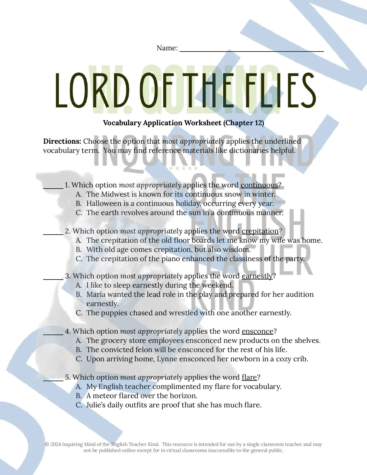 Lord of the Flies Chapter 12 Quiz, Close Reading, and Vocabulary ...