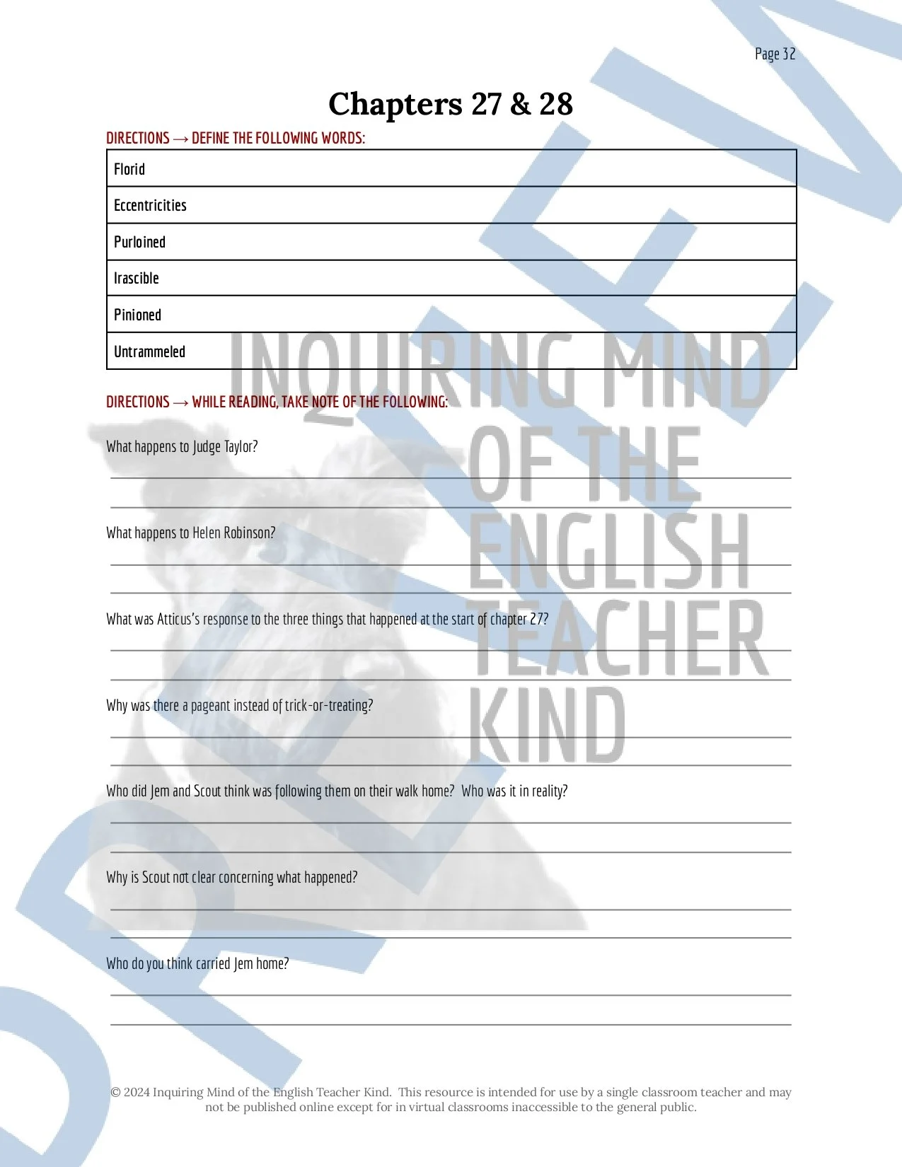 To Kill a Mockingbird Novel Study Guide with Answer Key for High School ...