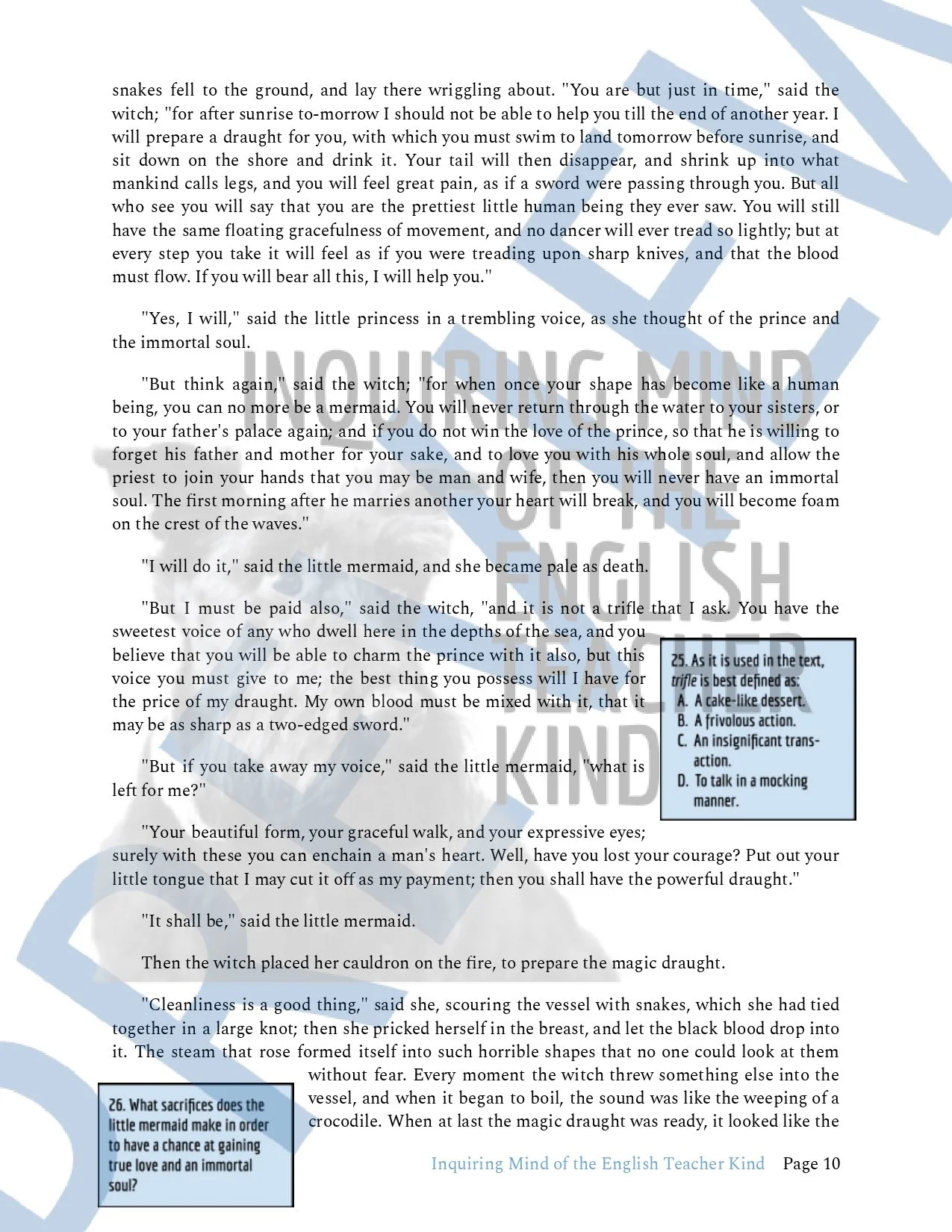 "The Little Mermaid" Quiz, Close Reading Activities, and Vocabulary ...