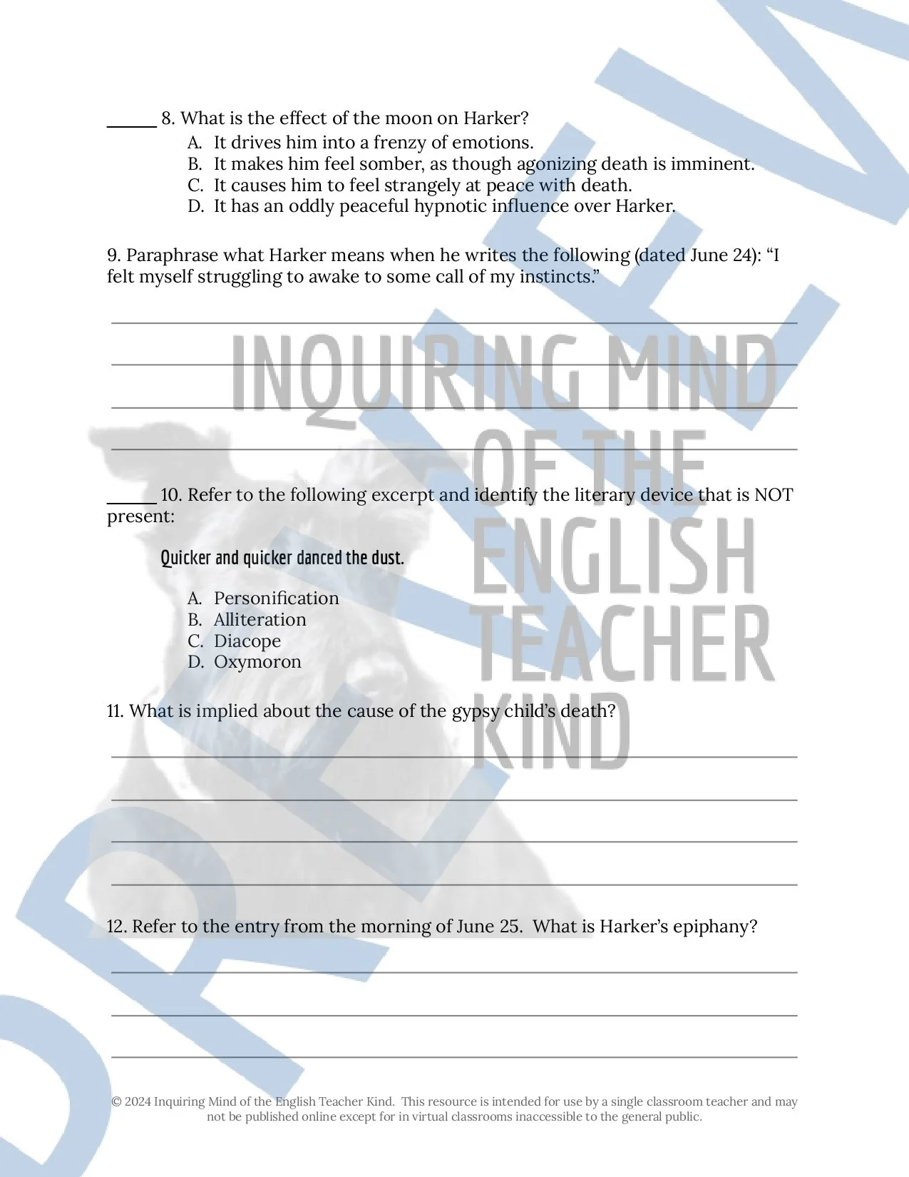 Dracula by Bram Stoker Chapters 1-4 Quiz, Close Reading Worksheets, and ...