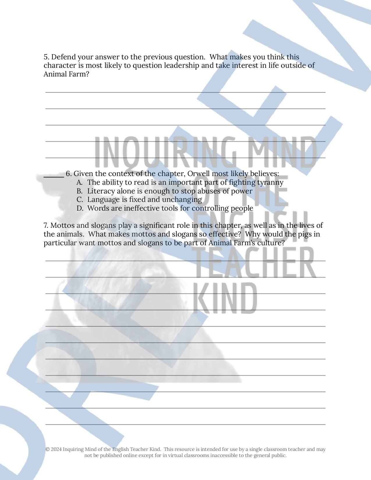 Animal Farm by George Orwell Close Reading Analysis Worksheets Bundle ...