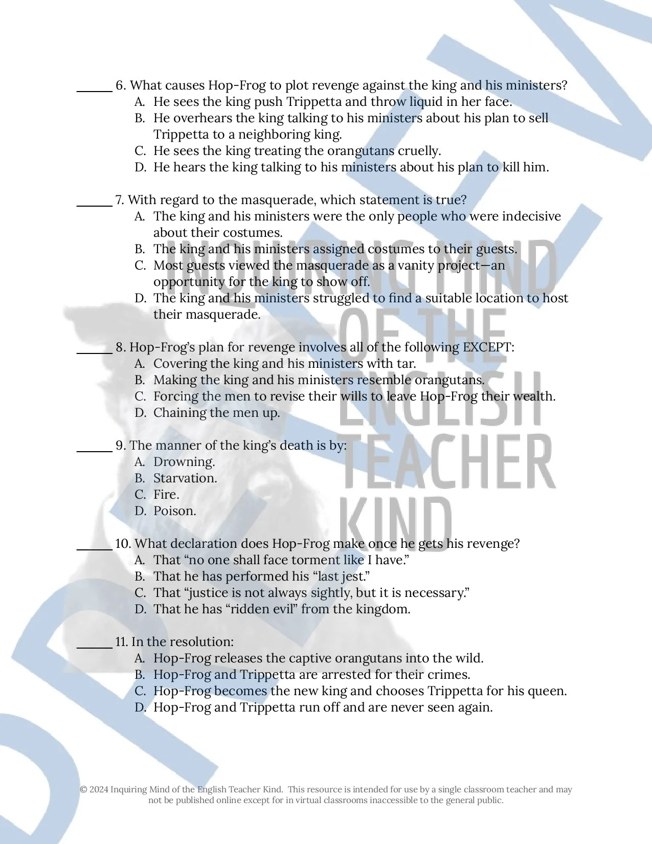 "Hop Frog" by Edgar Allan Poe Quiz, Close Reading Worksheets, and ...