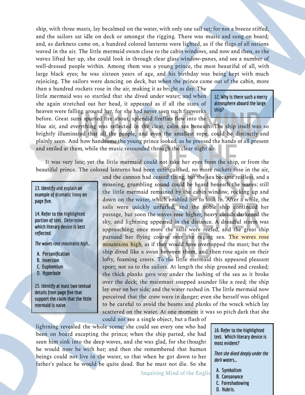 "The Little Mermaid" Quiz, Close Reading Activities, and Vocabulary ...