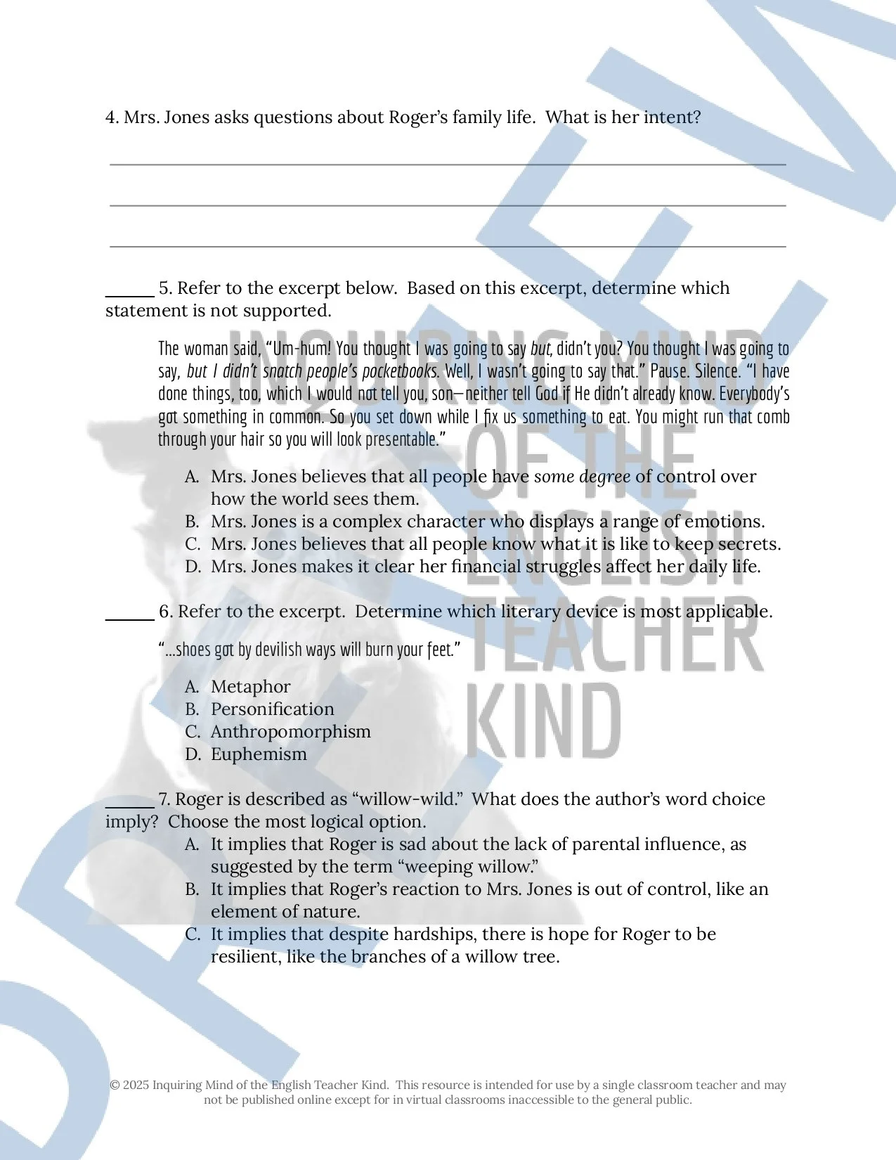 "Thank You, Ma'am" by Langston Hughes Quiz and Close Reading Analysis ...