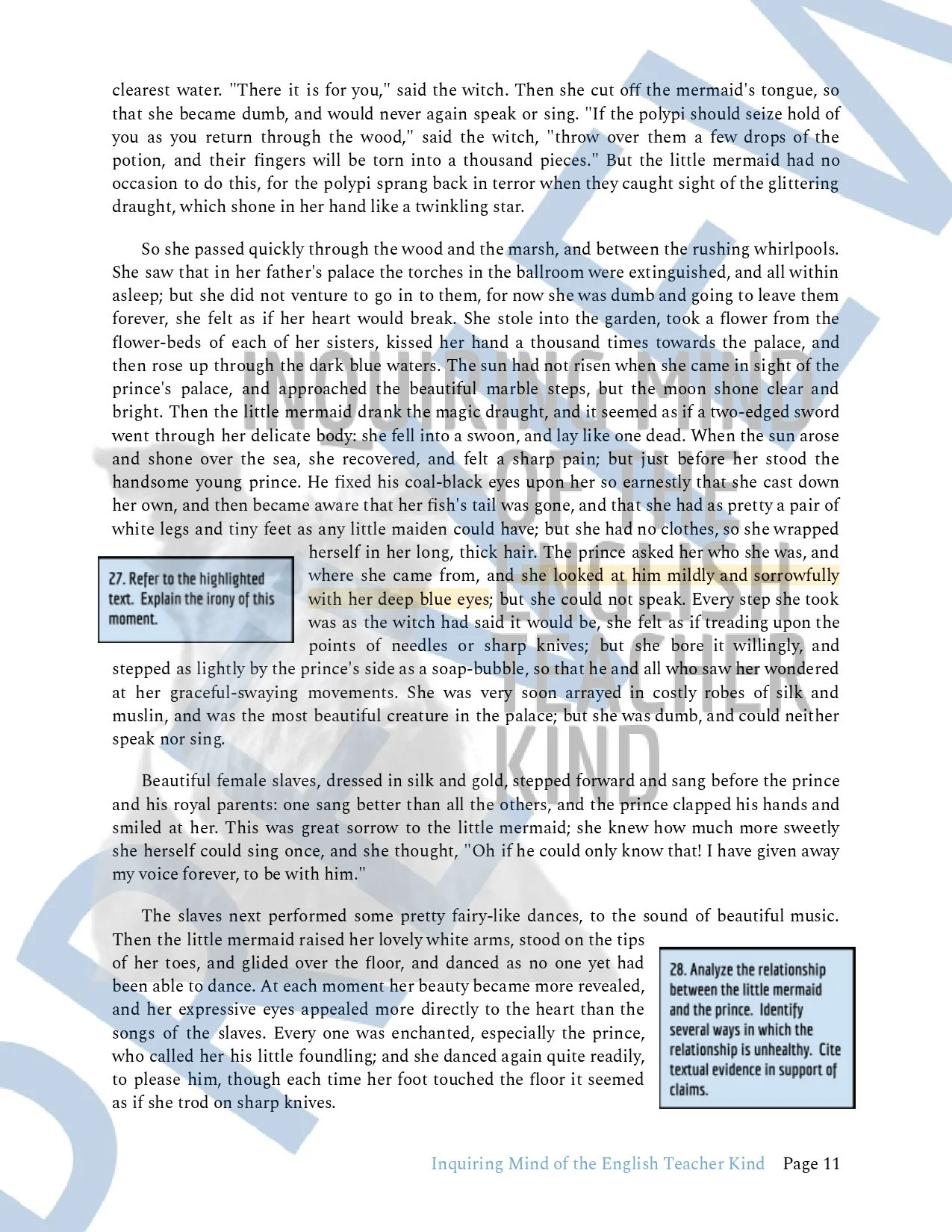 "The Little Mermaid" Quiz, Close Reading Activities, and Vocabulary ...