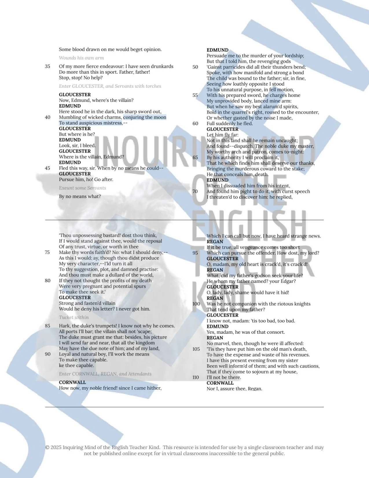 King Lear Act 2 Quiz and Close Reading Analysis Worksheets Bundle for ...