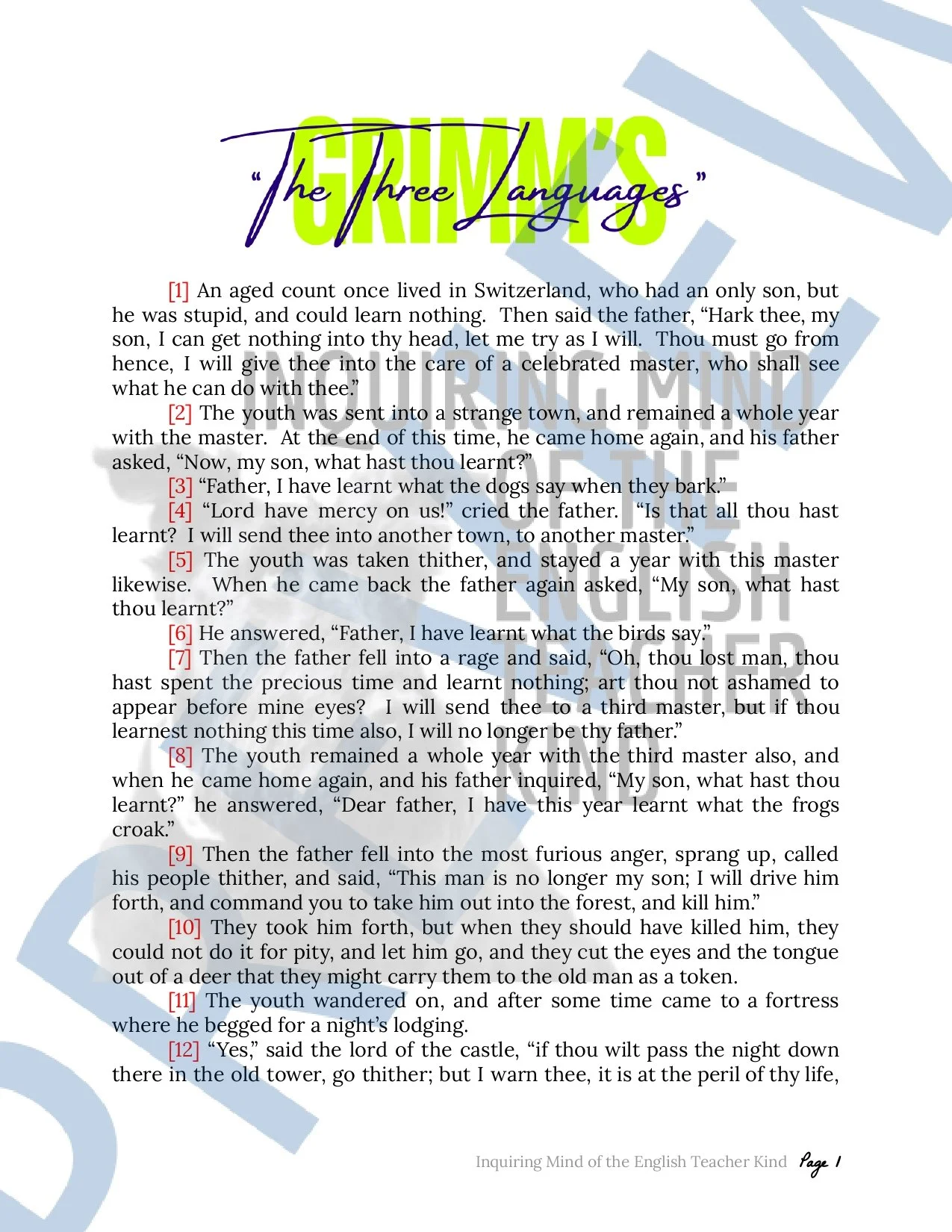 "The Three Languages" Quiz, Close Reading Worksheet, and Vocabulary ...