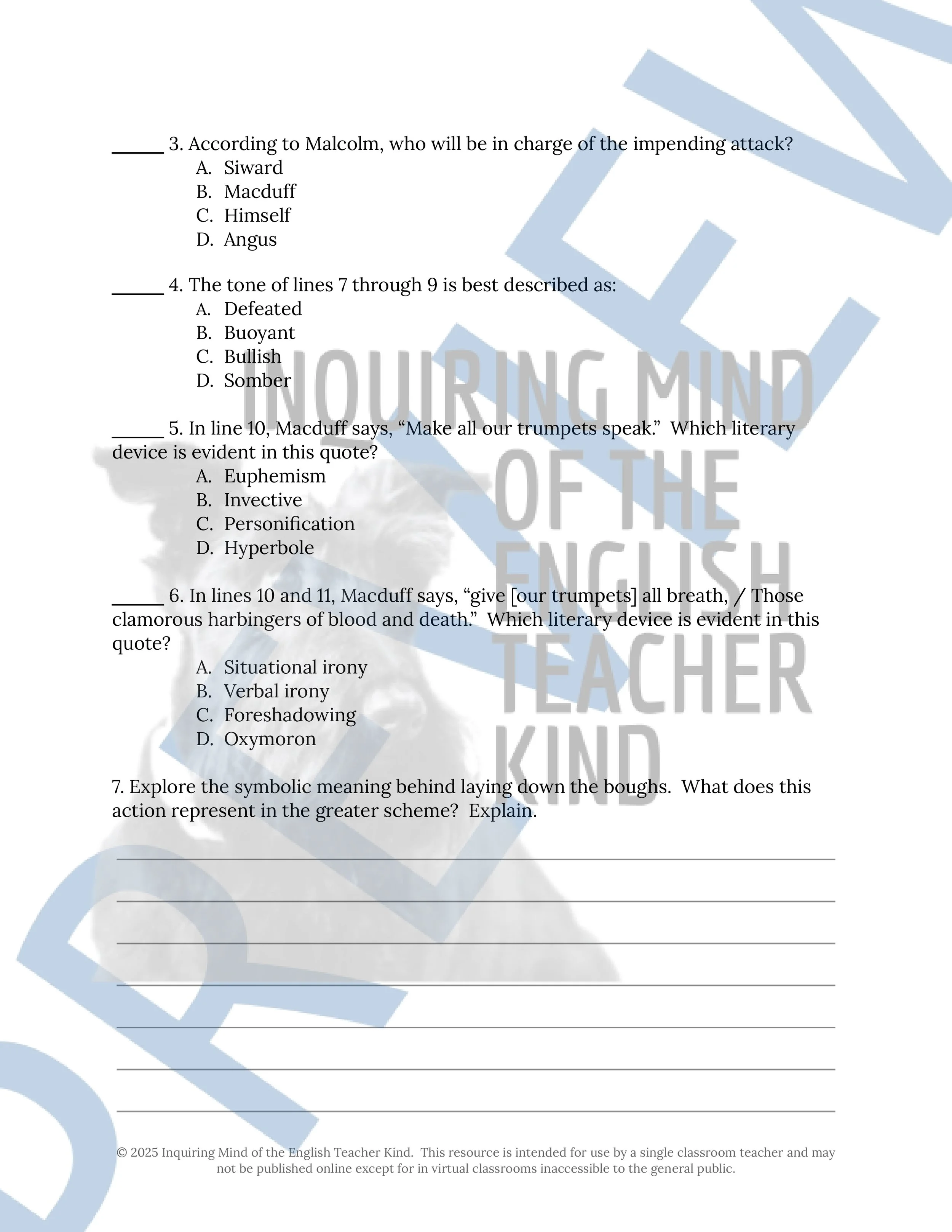 Macbeth Close Reading Analysis Worksheets and Answer Keys Bundle for ...