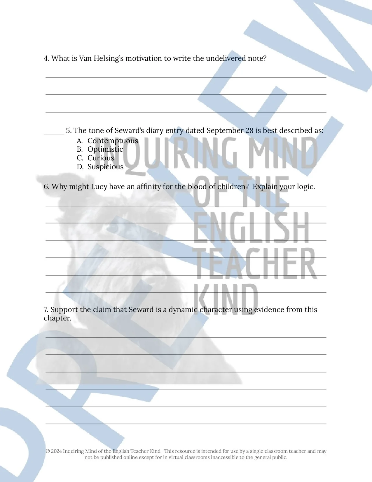 Dracula by Bram Stoker Chapters 14-17 Quiz, Close Reading Inference ...