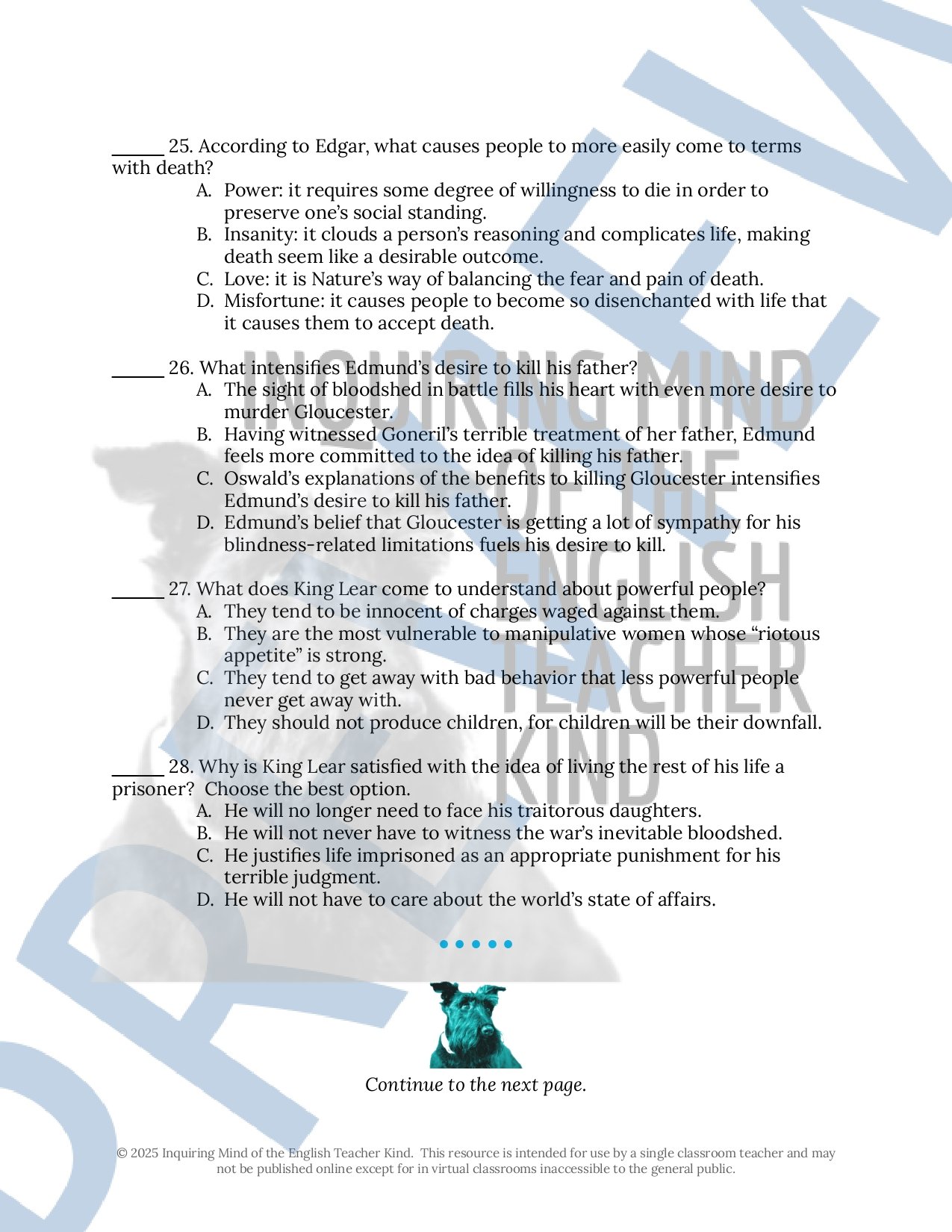 King Lear Quizzes, Vocabulary Games, Inference Worksheets, Test, and ...