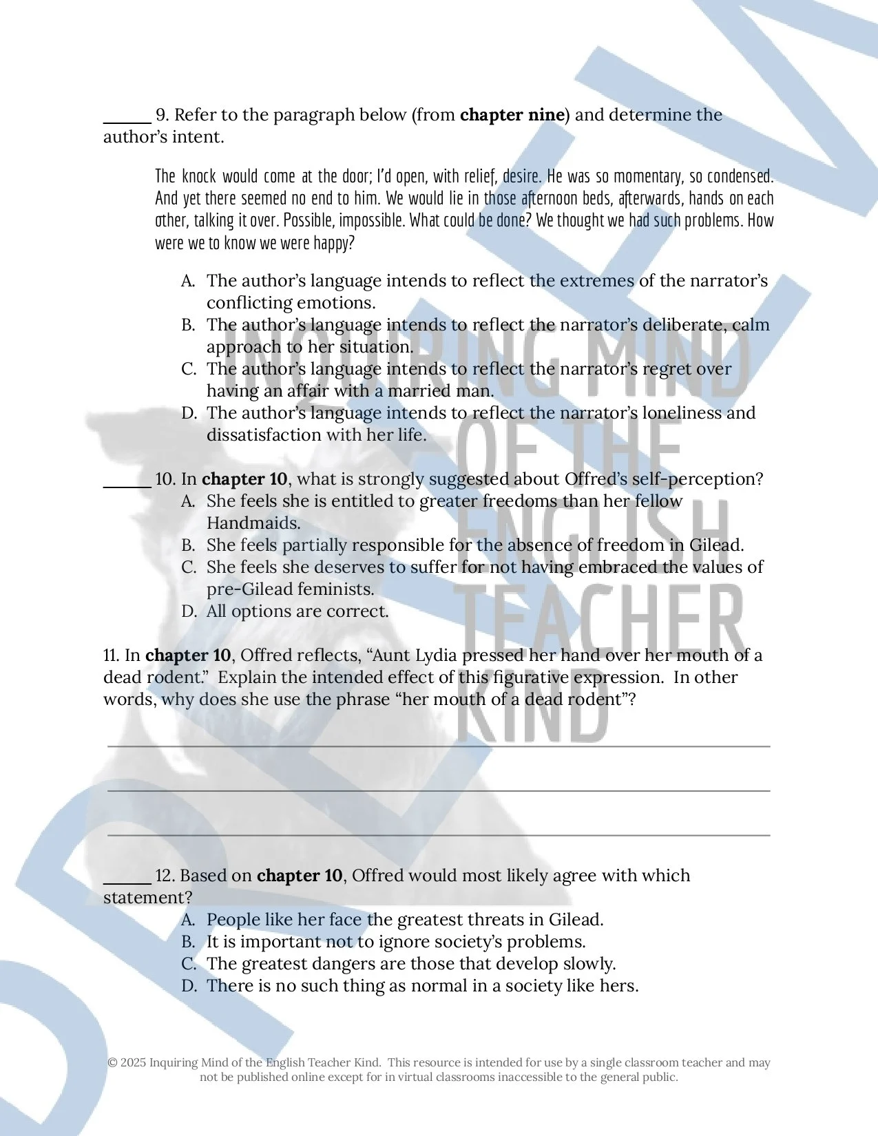 The Handmaid's Tale Close Reading Analysis Worksheets Bundle with ...