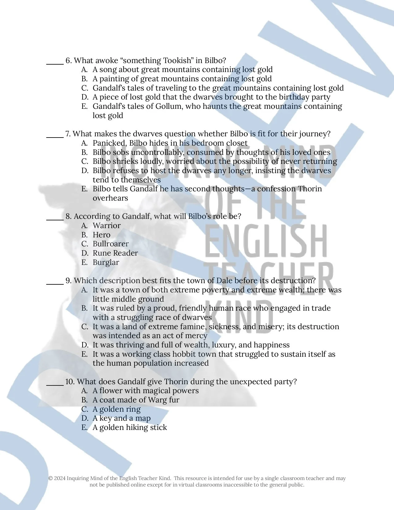 The Hobbit Quiz, Close Reading, and Vocabulary Games Bundle (Chapters 1 ...