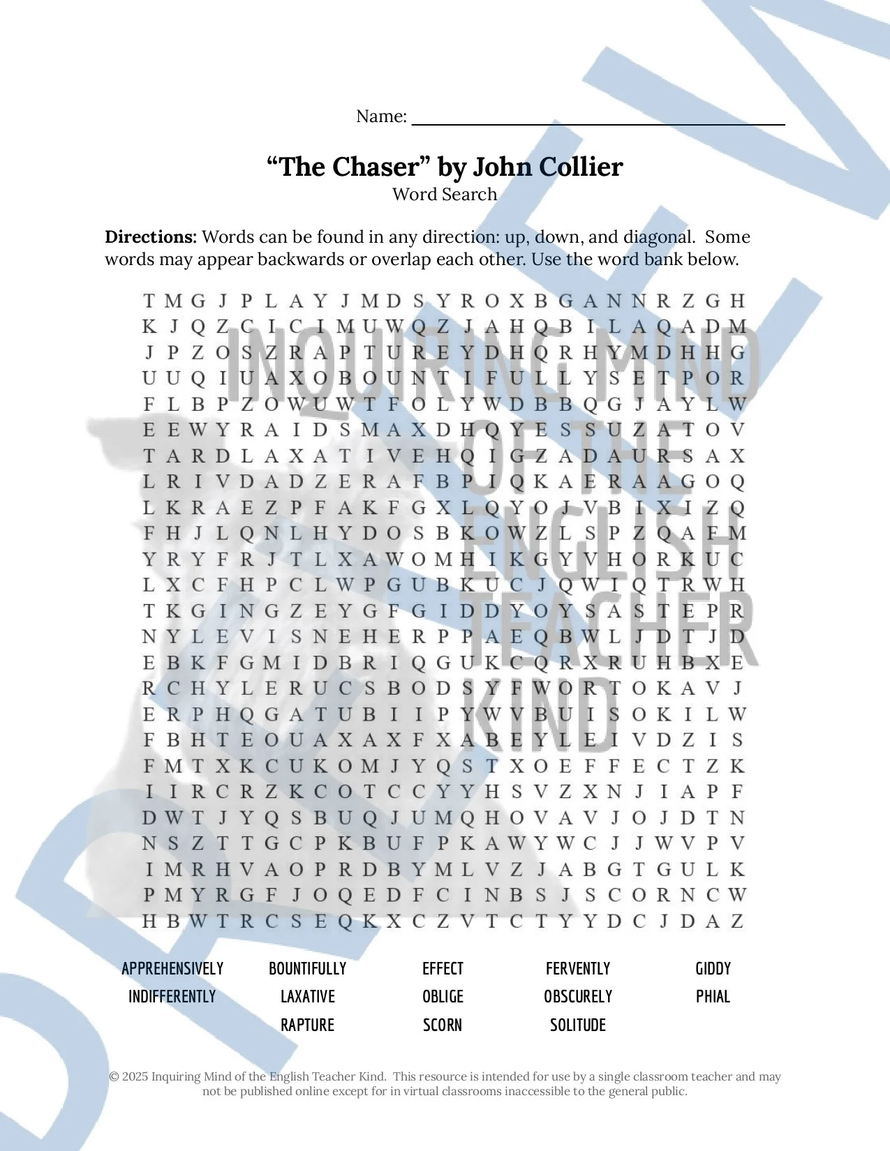 "The Chaser" by John Collier Quiz, Close Reading, and Vocabulary Games ...