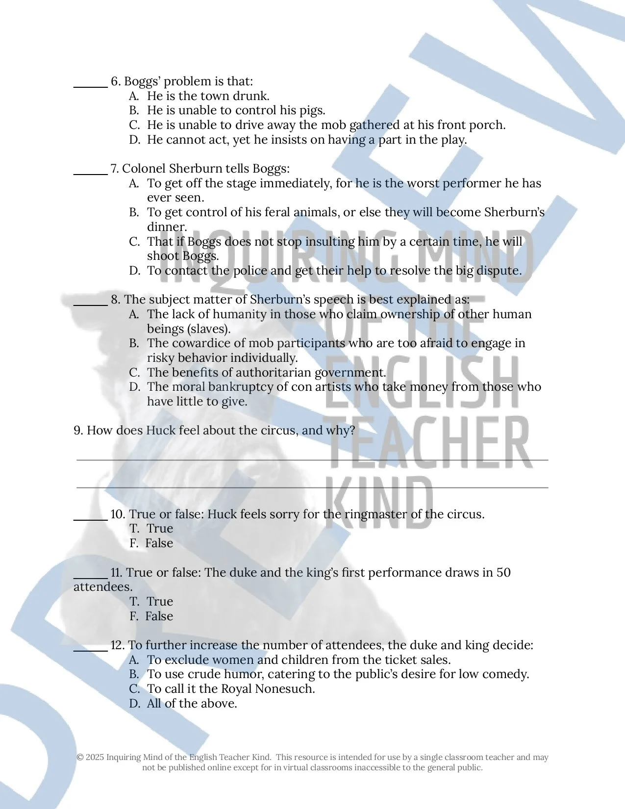 The Adventures of Huckleberry Finn Quiz and Answer Key Bundle ...