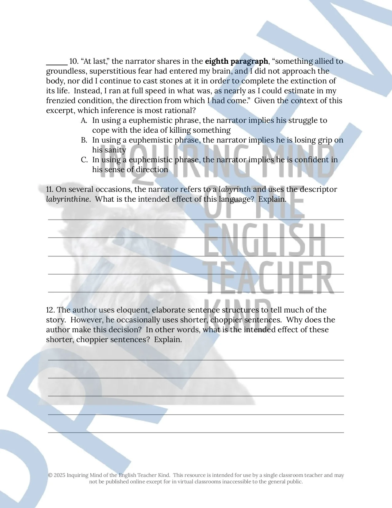 "The Beast in the Cave" by H.P. Lovecraft Quiz, Close Reading, and ...