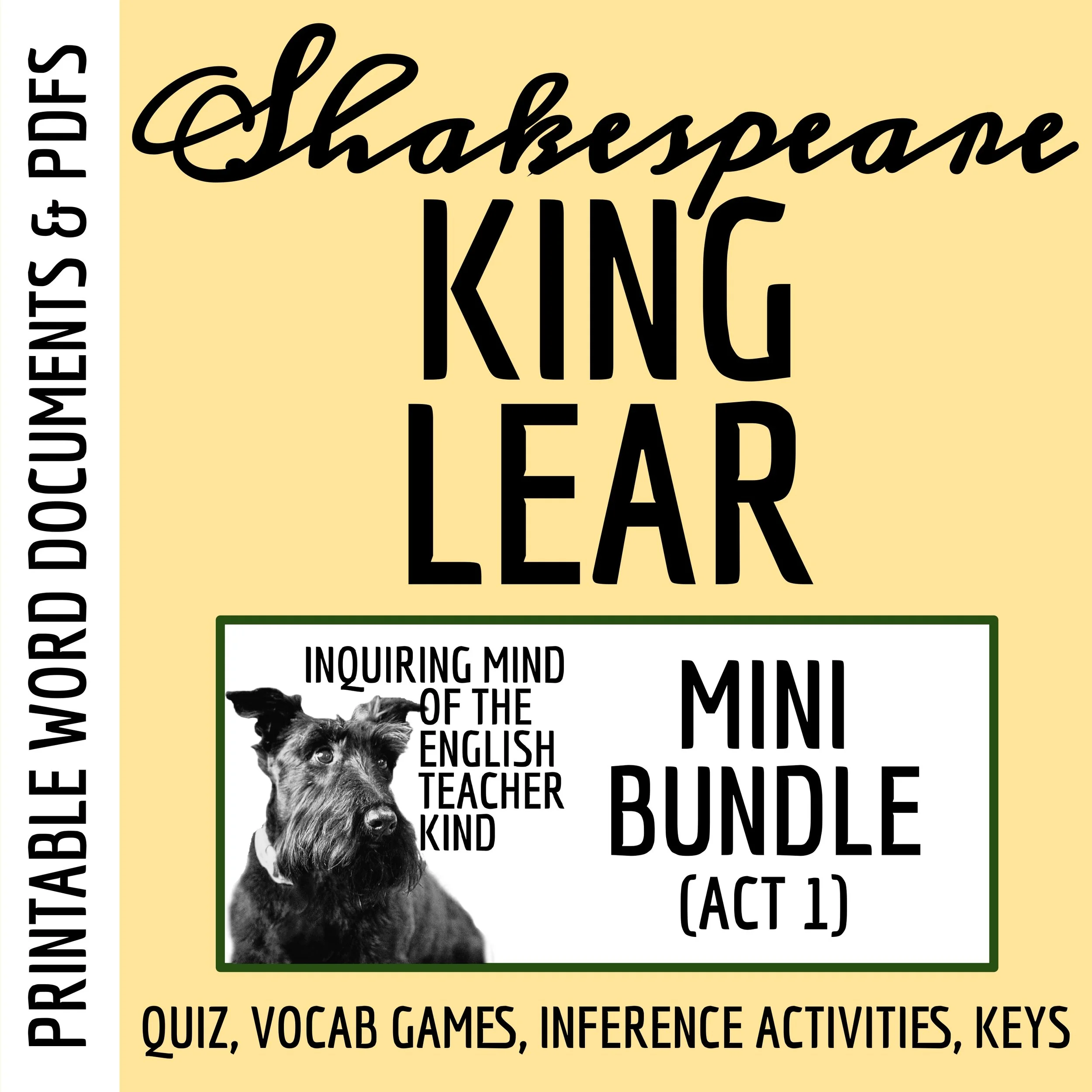 King Lear Act 1 Quiz and Close Reading Analysis Worksheets Bundle for ...