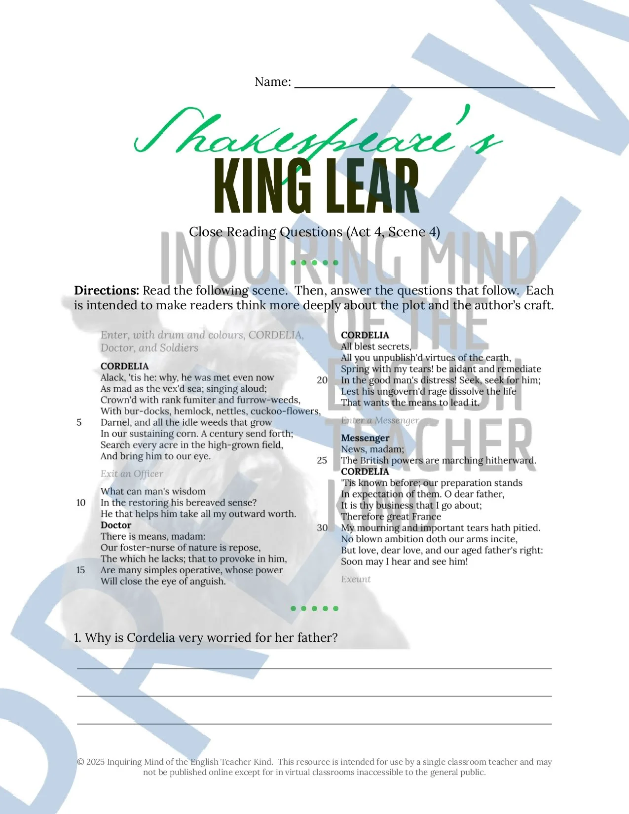 King Lear Quizzes, Vocabulary Games, Inference Worksheets, Test, and ...