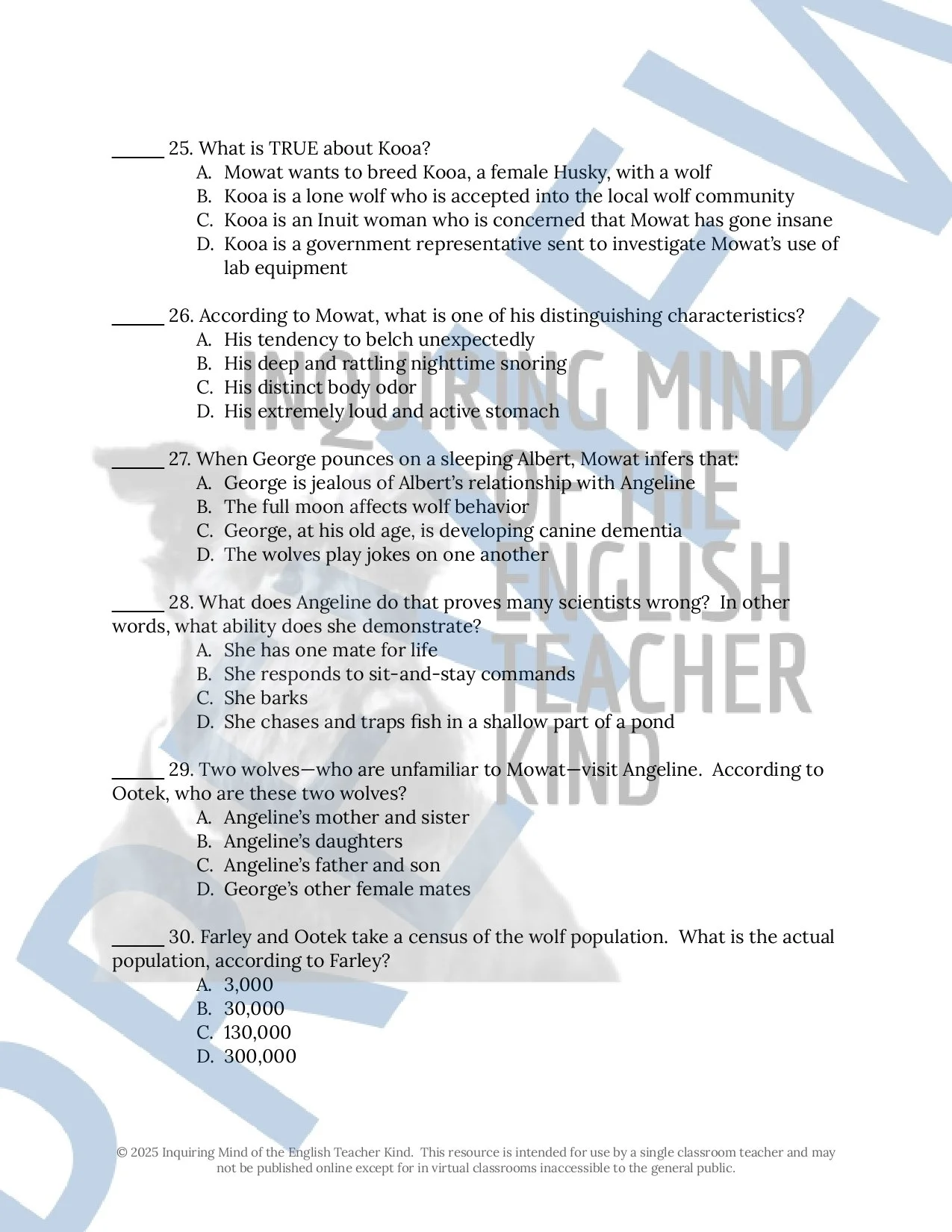 Never Cry Wolf by Farley Mowat Test, Study Guide, Answer Key, and Essay ...