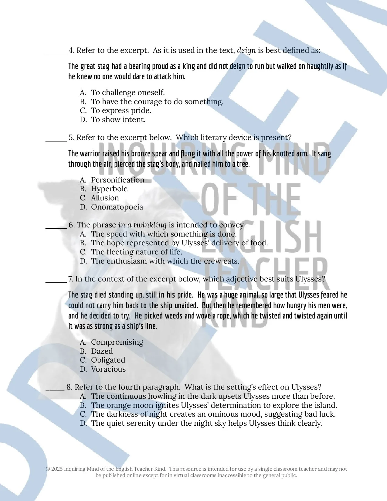 Adventures of Ulysses Chapter 7 Quiz, Close Reading Activity, and ...