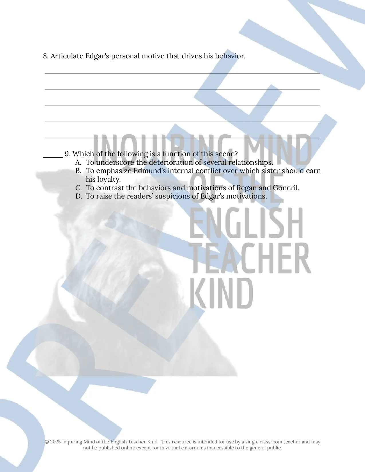King Lear Quizzes, Vocabulary Games, Inference Worksheets, Test, and ...