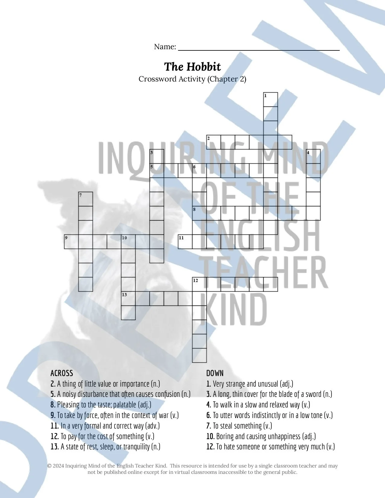 The Hobbit Quiz, Close Reading, and Vocabulary Games Bundle (Chapters 1 ...