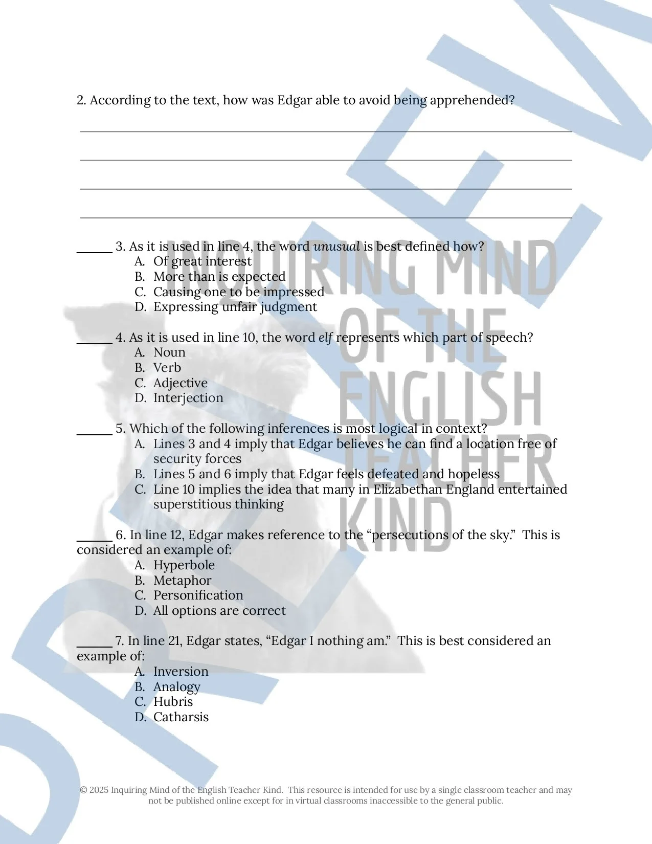 King Lear Act 2 Quiz and Close Reading Analysis Worksheets Bundle for ...
