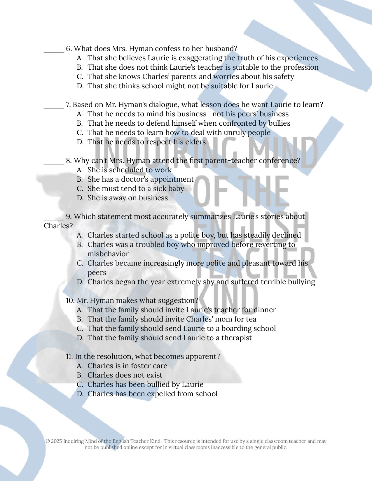 "Charles" by Shirley Jackson Quiz, Close Reading, and Vocabulary Games ...