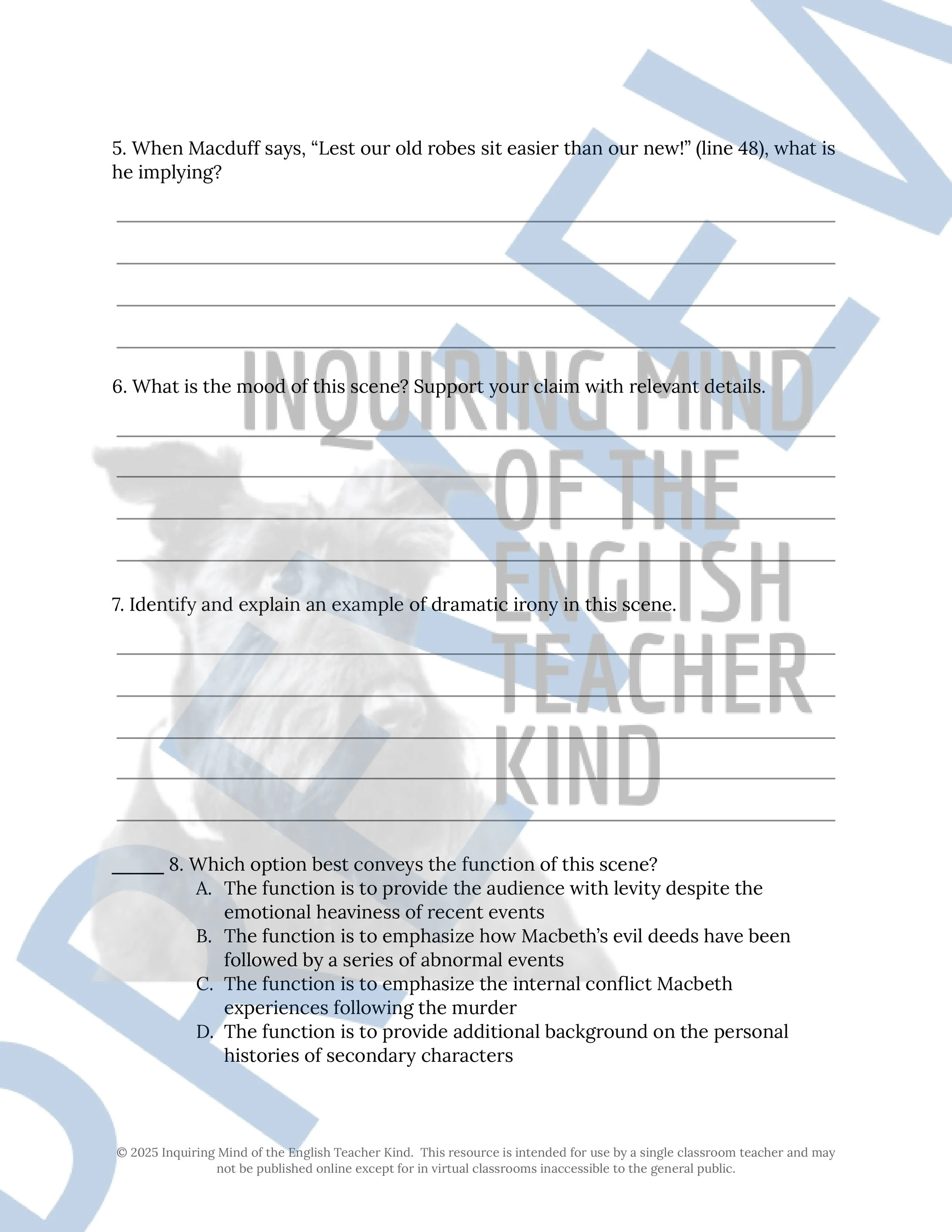Macbeth Close Reading Analysis Worksheets and Answer Keys Bundle for ...