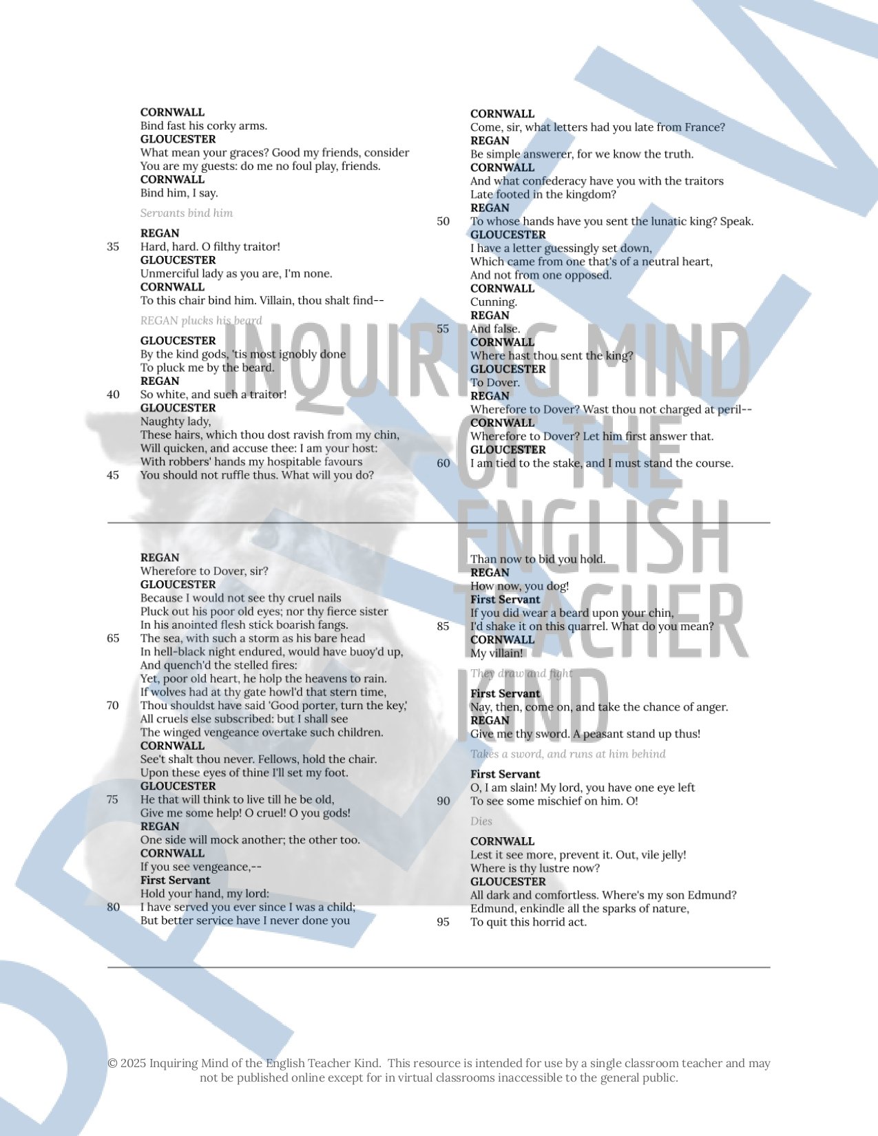 King Lear Act 3 Quiz and Close Reading Analysis Worksheets Bundle for ...