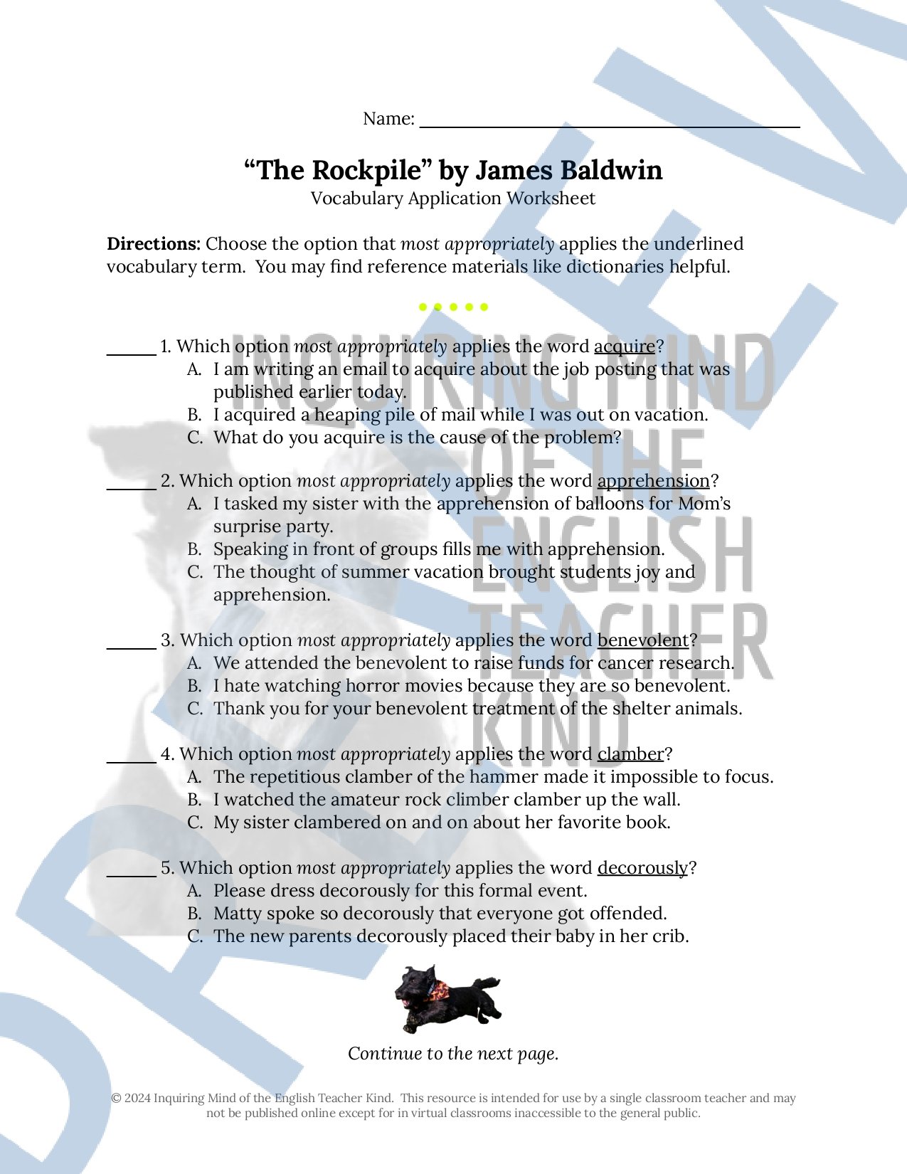 "The Rockpile" by James Baldwin Quiz, Close Reading, and Vocabulary ...