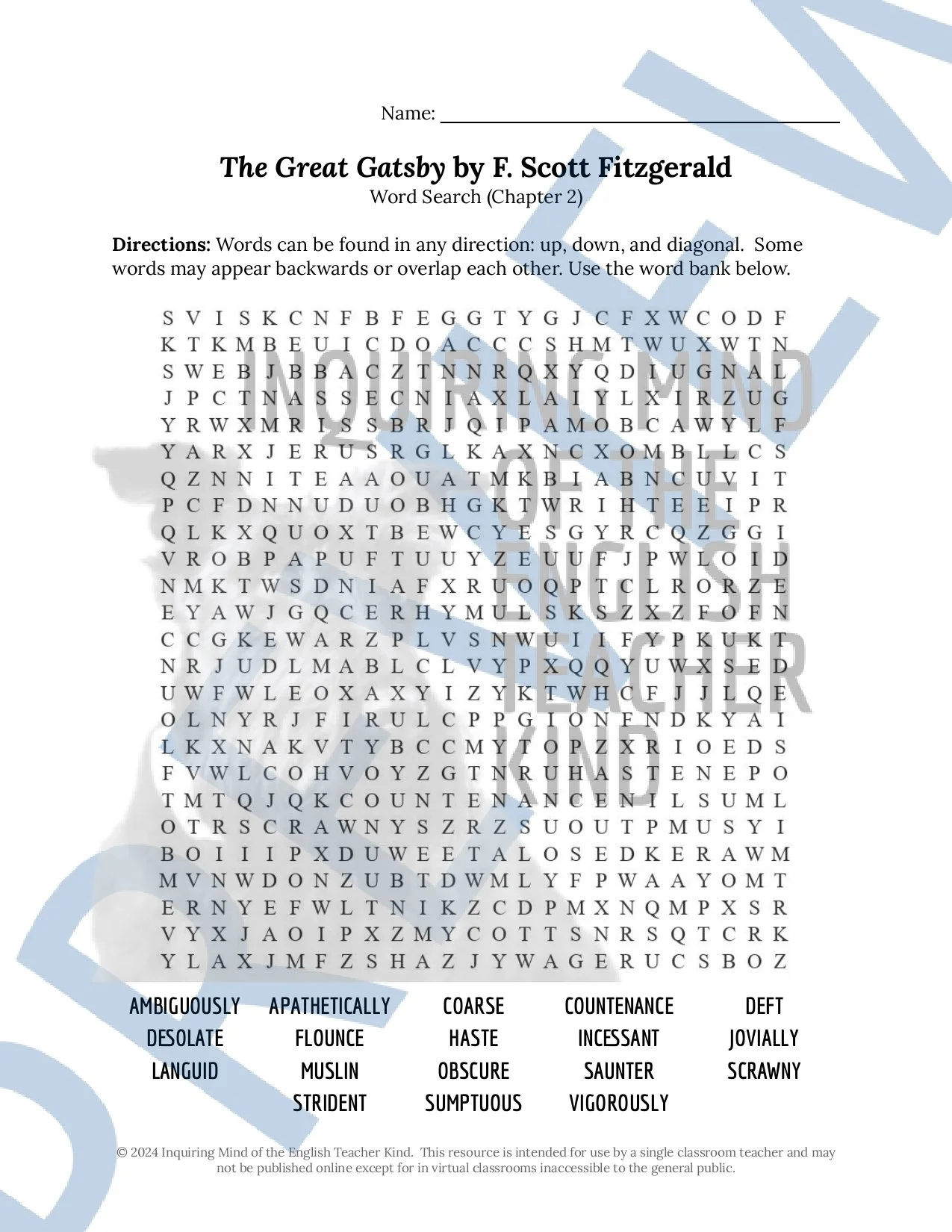 The Great Gatsby by F. Scott Fitzgerald Chapter 2 Quiz, Inference ...