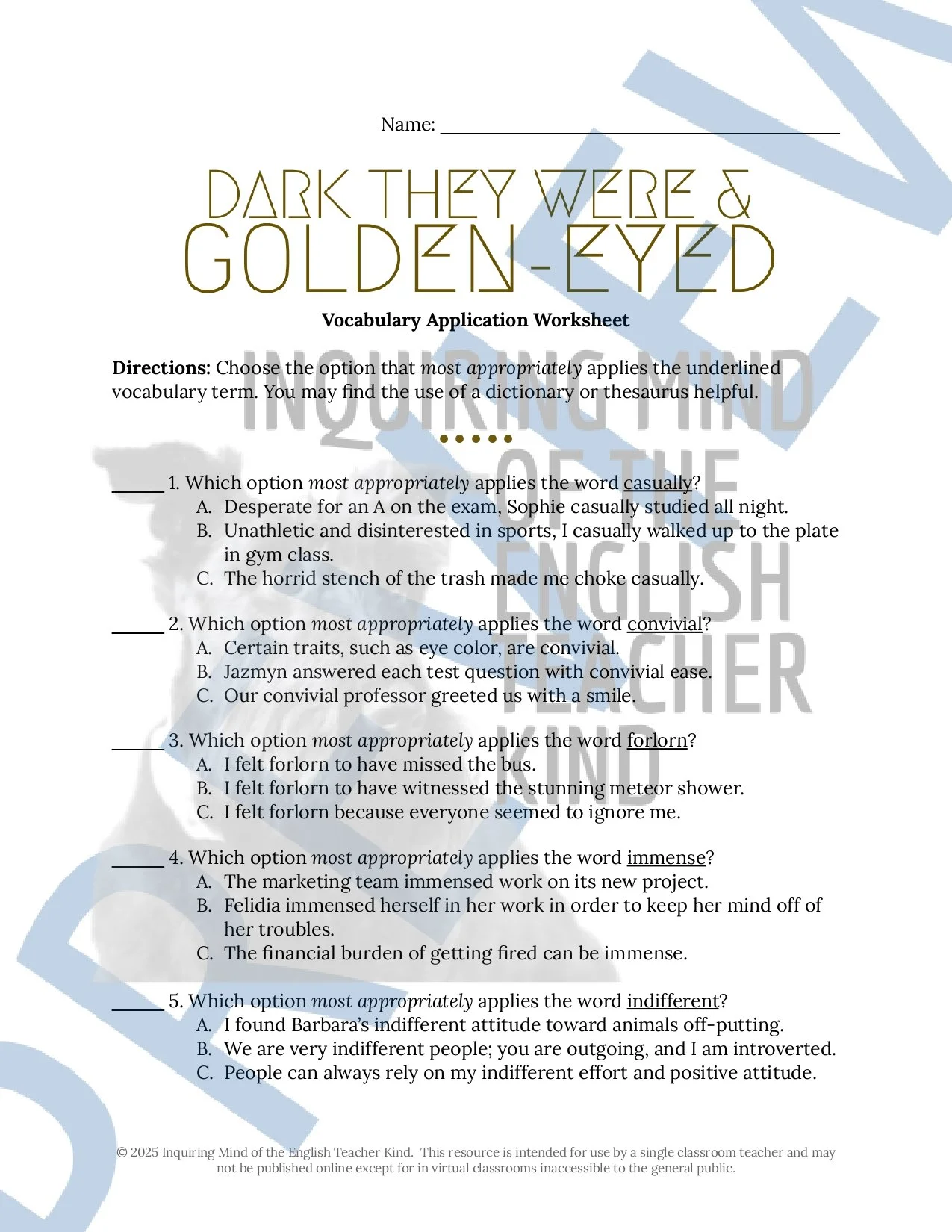 "Dark They Were and Golden Eyed" Quiz, Close Reading, and Vocab Games ...