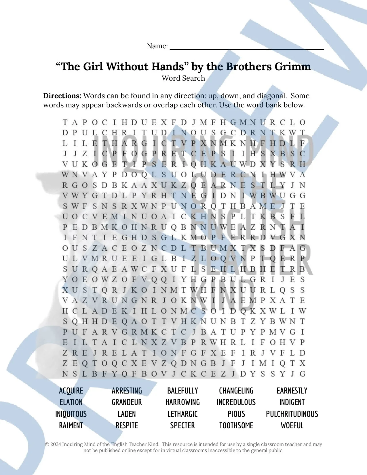 "The Girl Without Hands" Quiz, Close Reading Worksheet, and Vocabulary ...